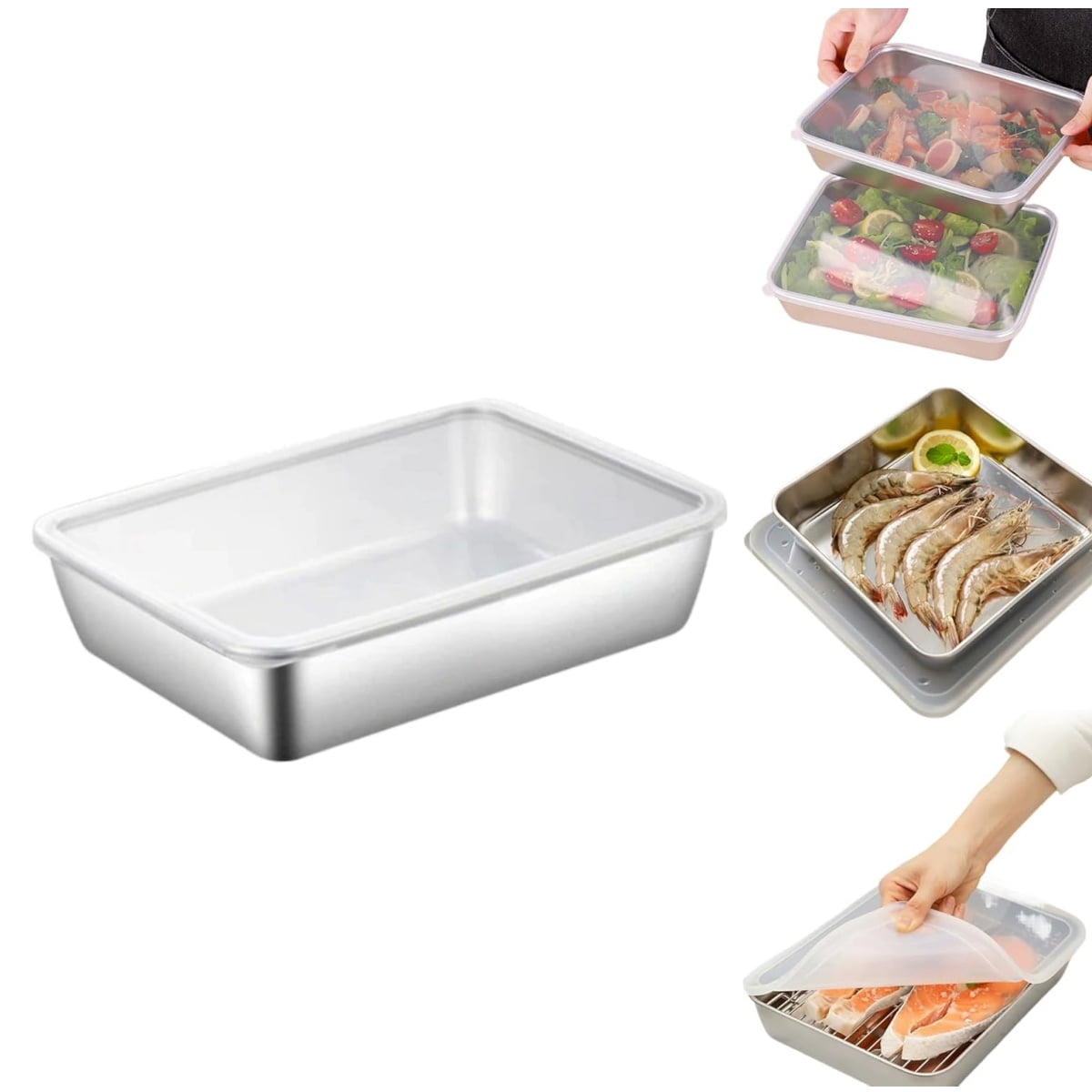 Stainless Steel Baking Pan,9.8x7.9x2In Metal Dish Plate with Lid for ...