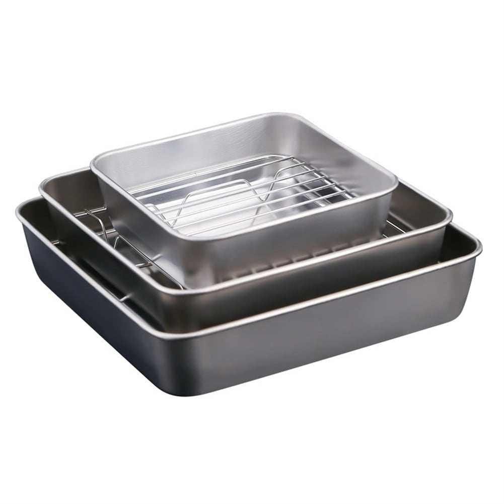 Stainless Steel Baking Pan Roast Turkey Tray With Cooling Rack Kitchen ...