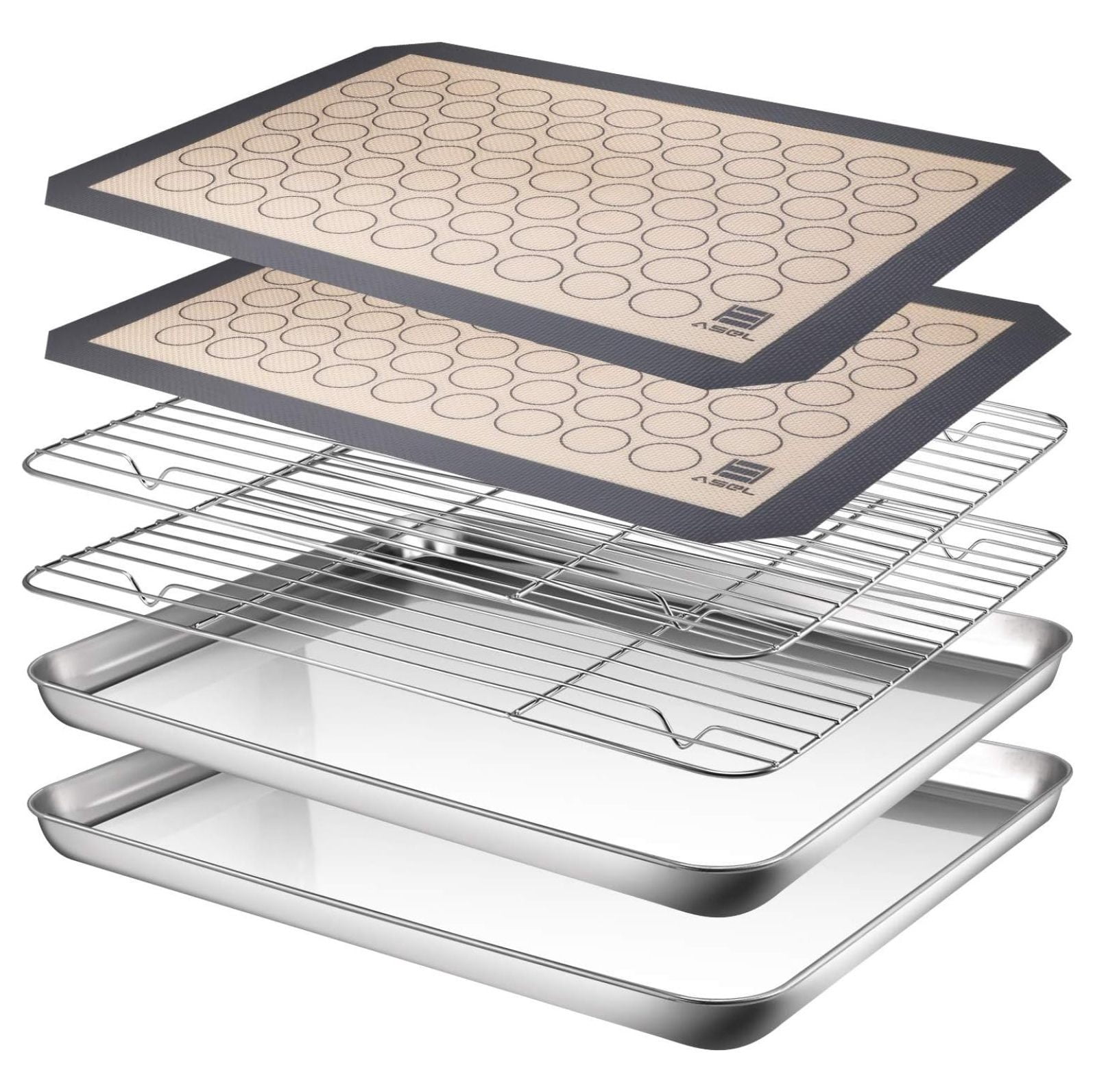 Stainless Steel Baking Pans Tray Cooling Rack with Silicone Mat, Non ...