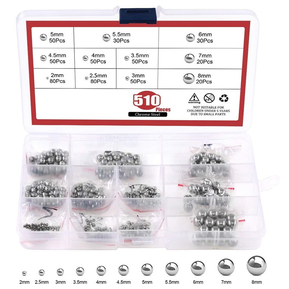Stainless Steel Ball 510Pcs 2-8mm Assorted Loose Bicycle Bearing Steel ...