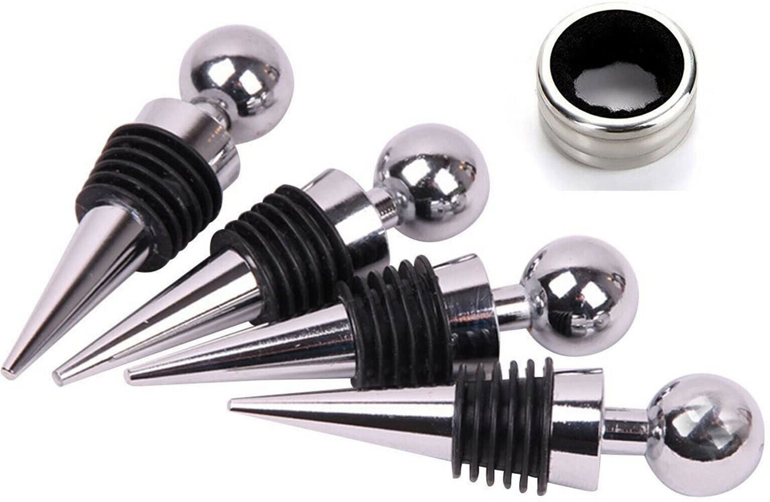 Stainless Steel Ball Design Wine Bottle Stoppers, Drop Ring, Set of 5 ...