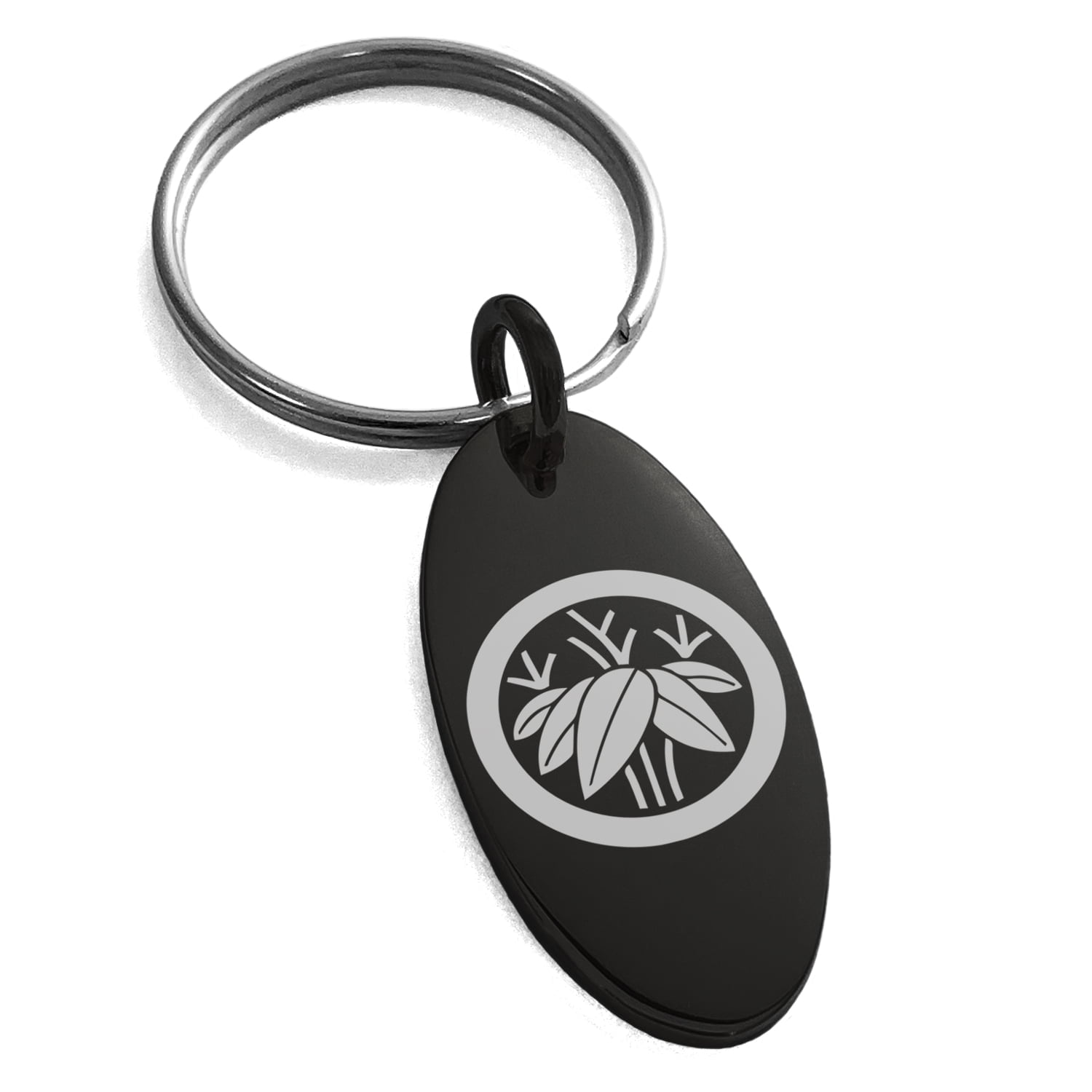 Tioneer Stainless Steel Bamboo Kamon Crest Engraved Small Oval Charm ...