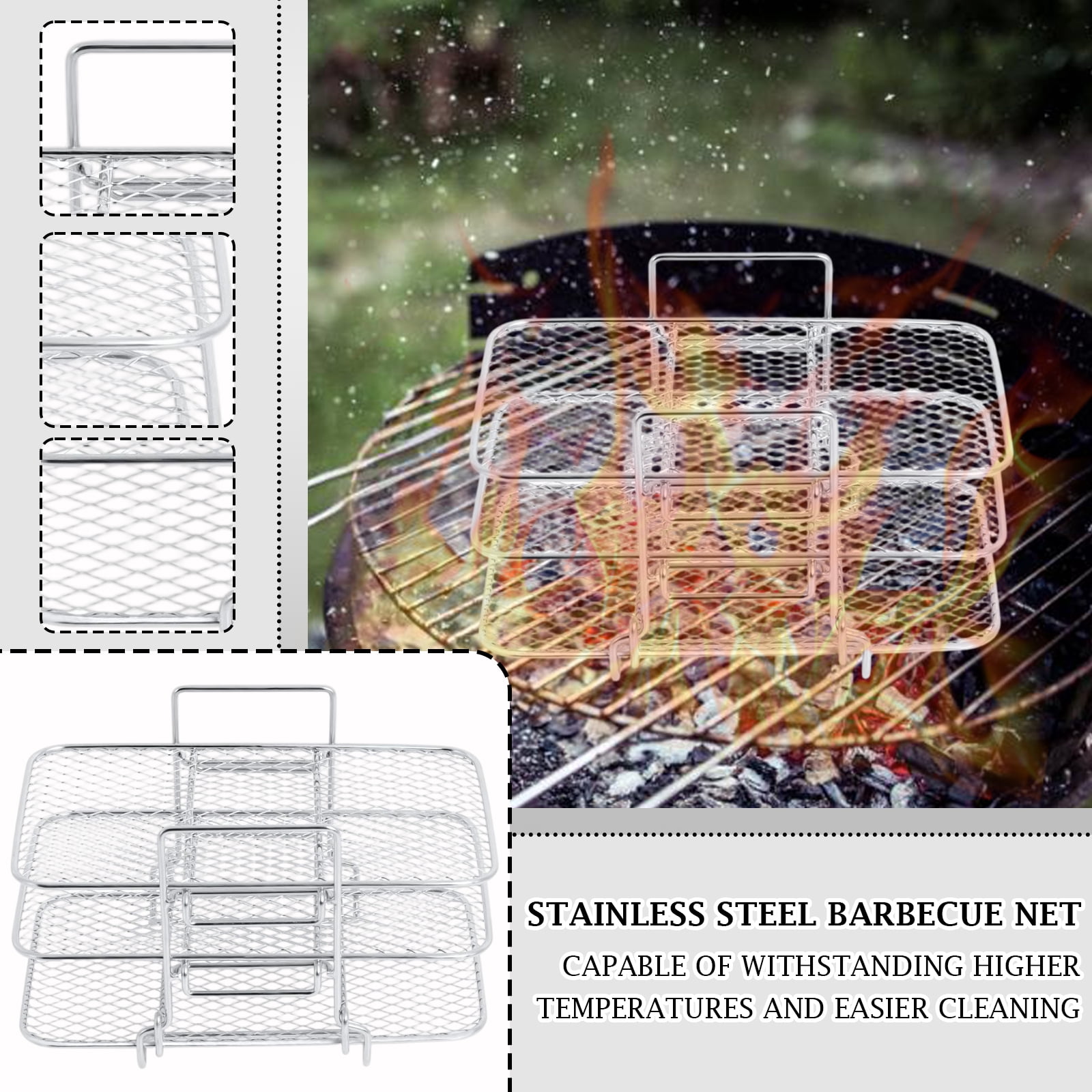 Stainless Steel Barbecue Net 3-Layer Stackable Folding Rack, Used For ...