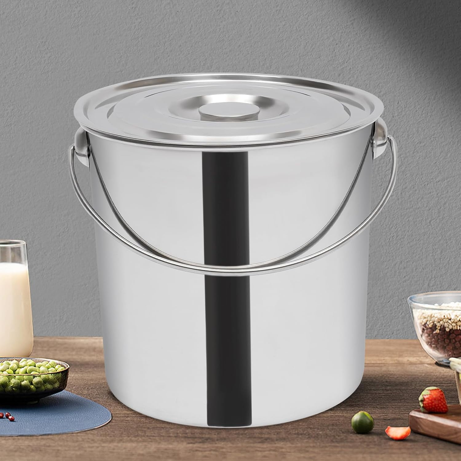 Stainless Steel Barrel Bucket with Lid, Milk Can, Food & Water Storage ...