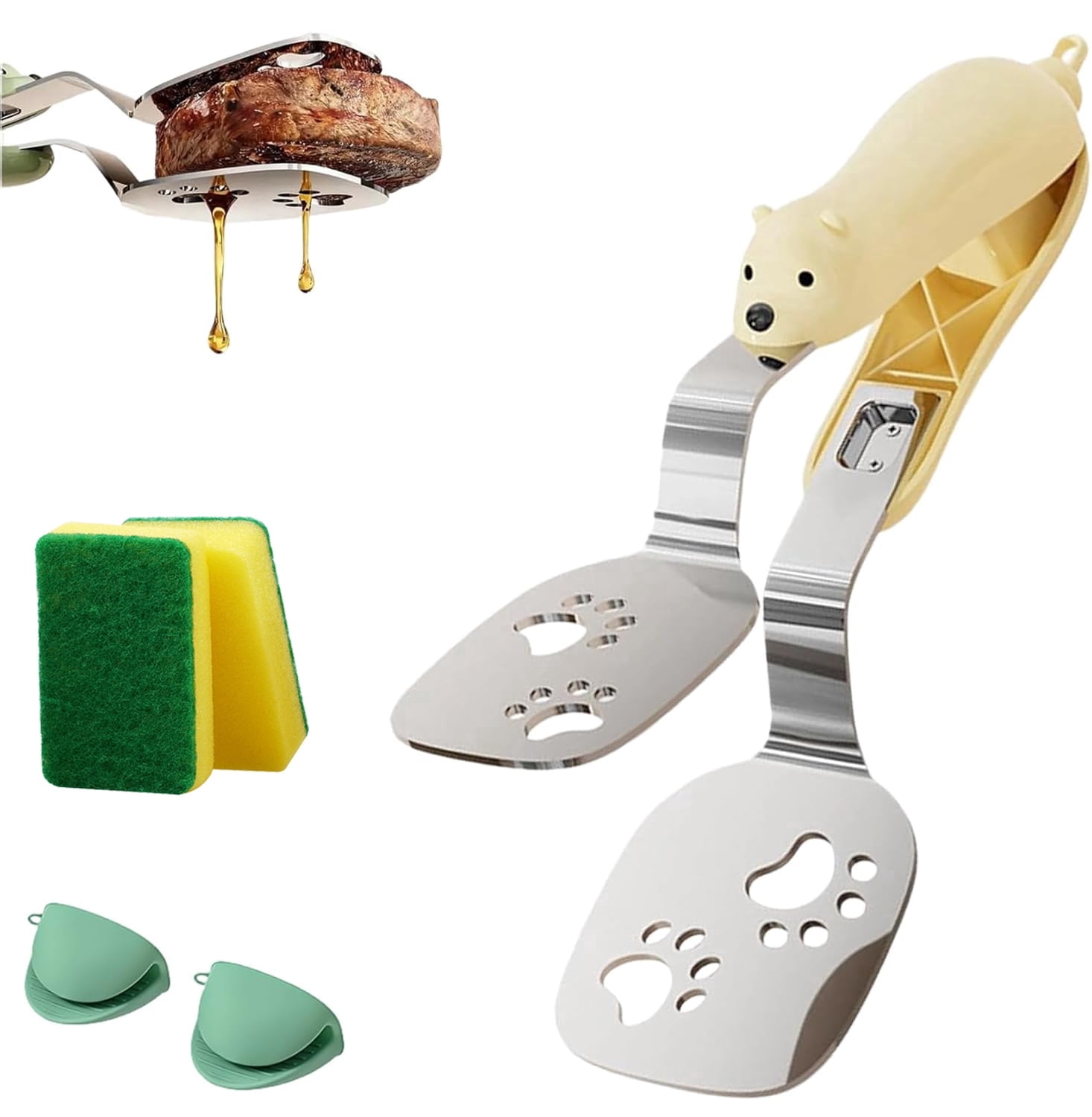 Stainless Steel Bear Pancake Griddle Clip, 2-in-1 Spatula Tongs with ...