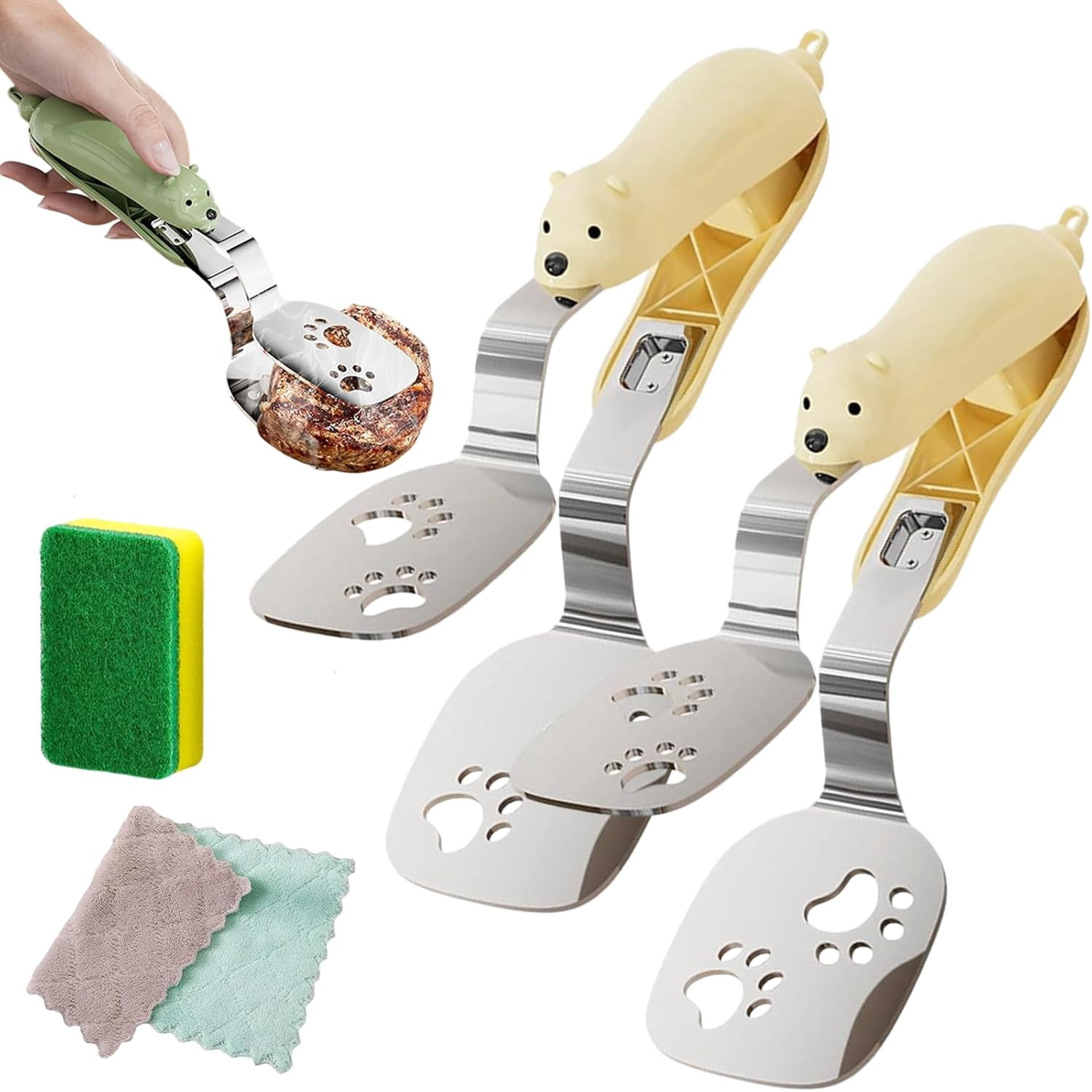 Stainless Steel Bear Pancake Griddle Clip, 2-in-1 Spatula Tongs with ...