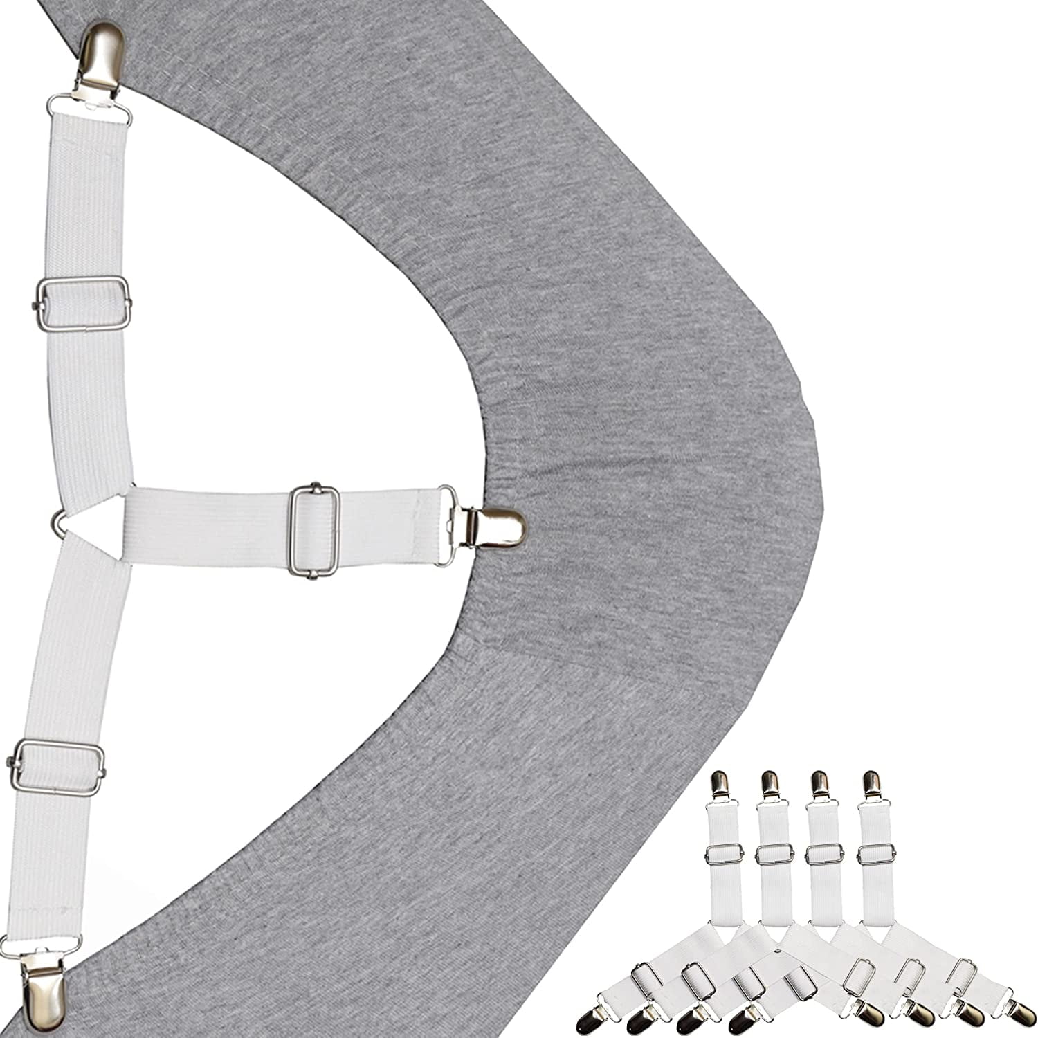 Stainless Steel Bed Sheet Holder Straps, White, Firmly Secure Sheets ...