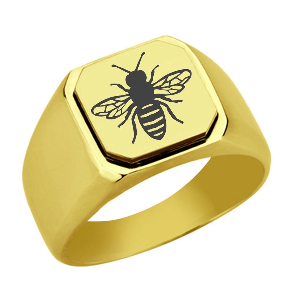 Stainless Steel Bees Engraved Signet Ring - Walmart.com