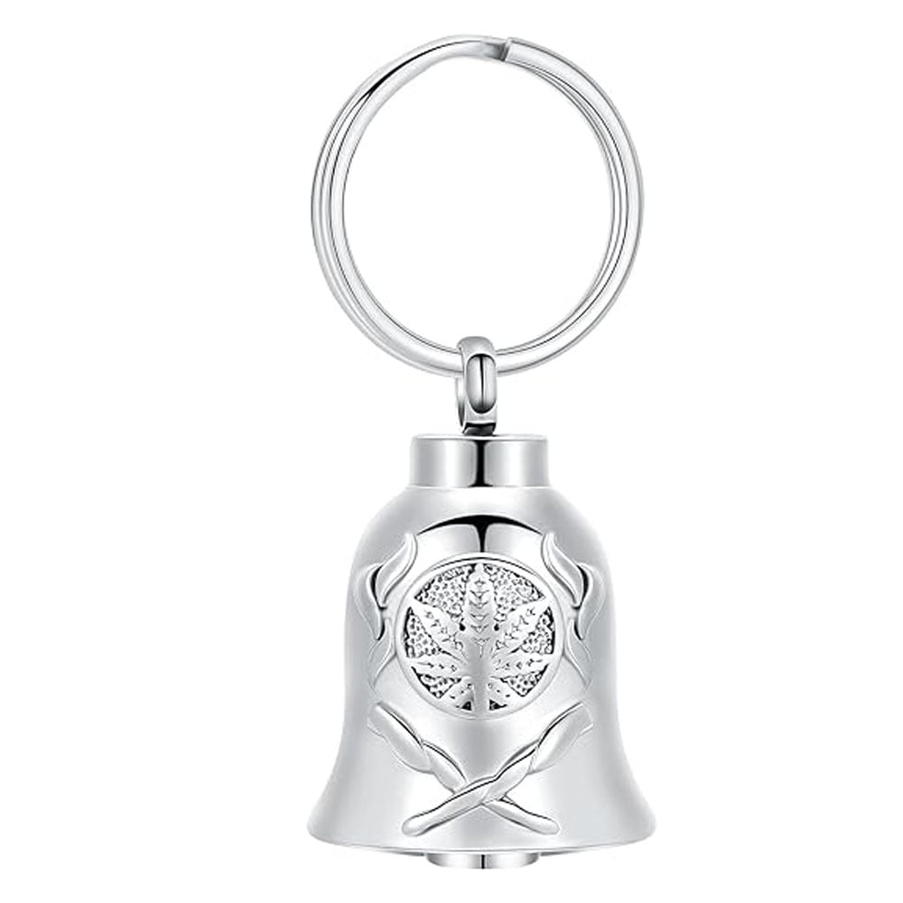 Stainless Steel Bell Cremation Urn Pendant Marijuana Leaf Print Memory ...