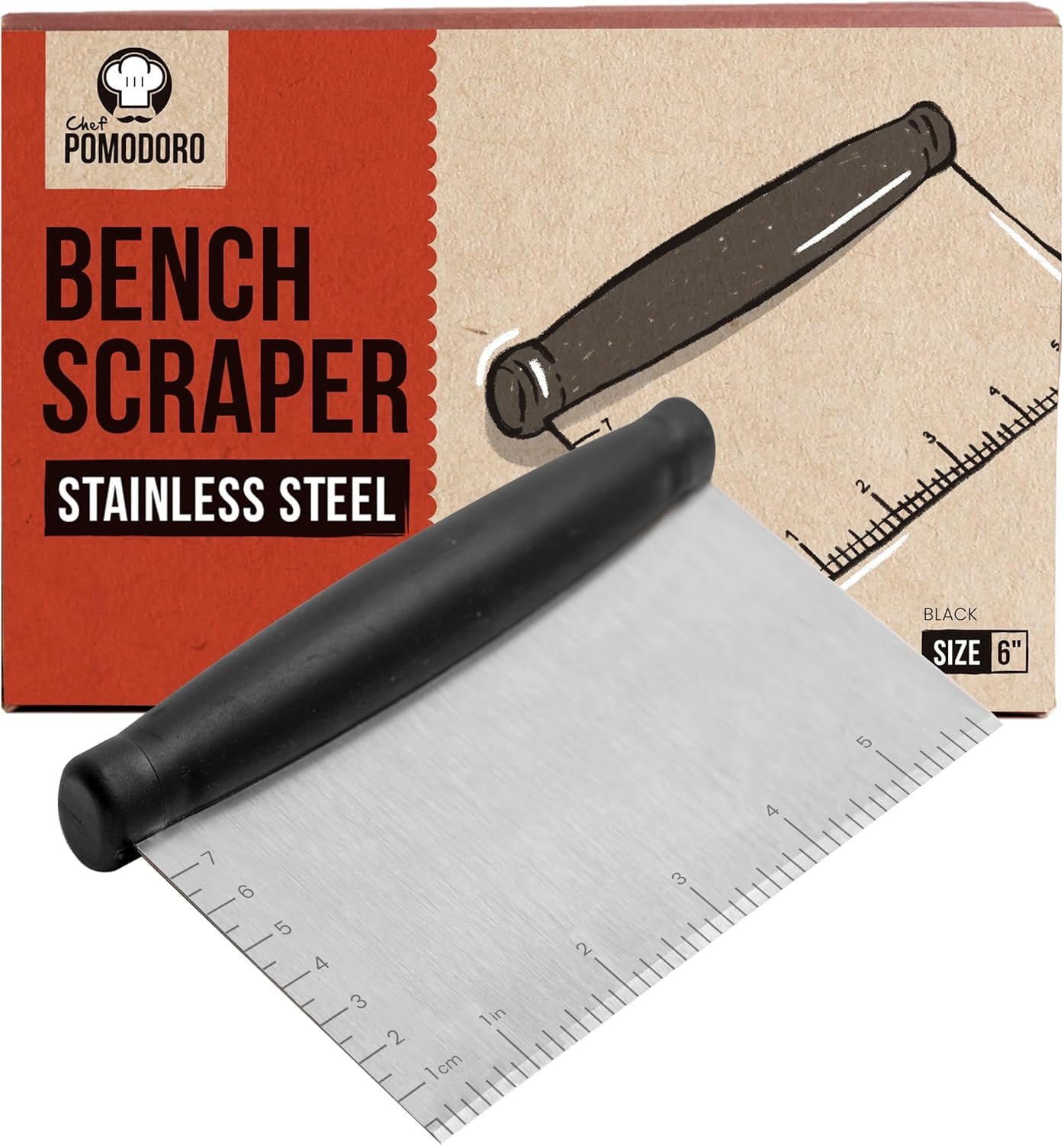 Stainless Steel Bench Scraper 6" for Bread, Pizza and Pastry, Dough ...