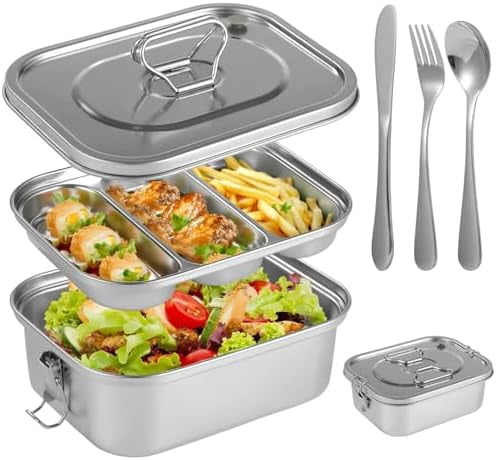 Stainless Steel Bento Box with Utensils, Large Tiered Lunch Container ...