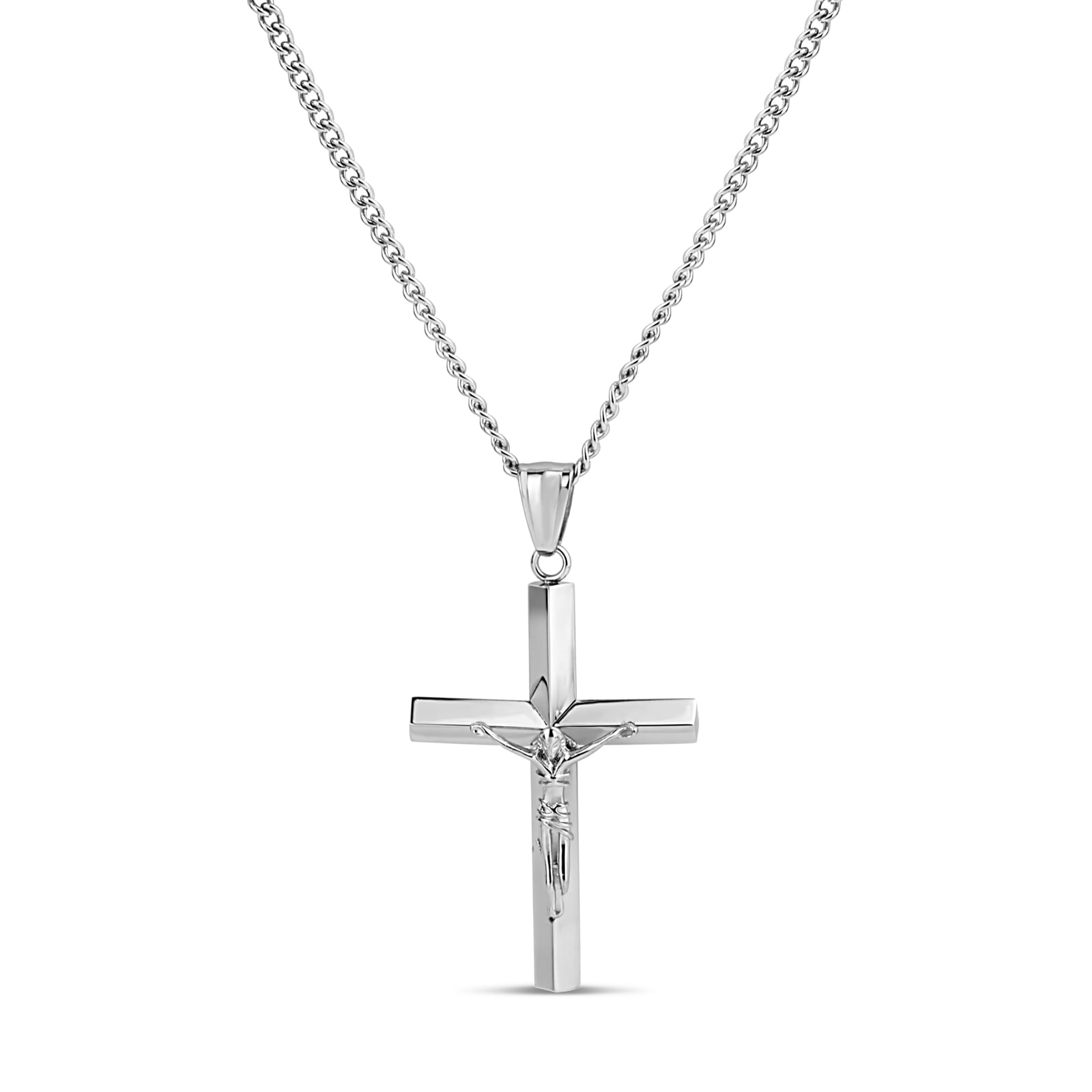 Stainless Steel Beveled Crucifix Cross Pendant 24 Inch - Walmart.com