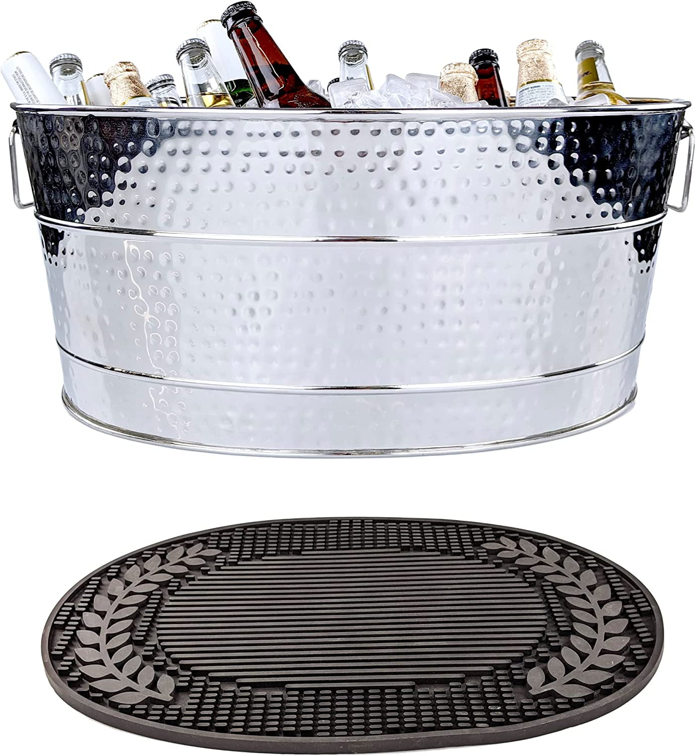 Stainless Steel Beverage Tub + Insulated Multi-Functional Bar Mat for ...