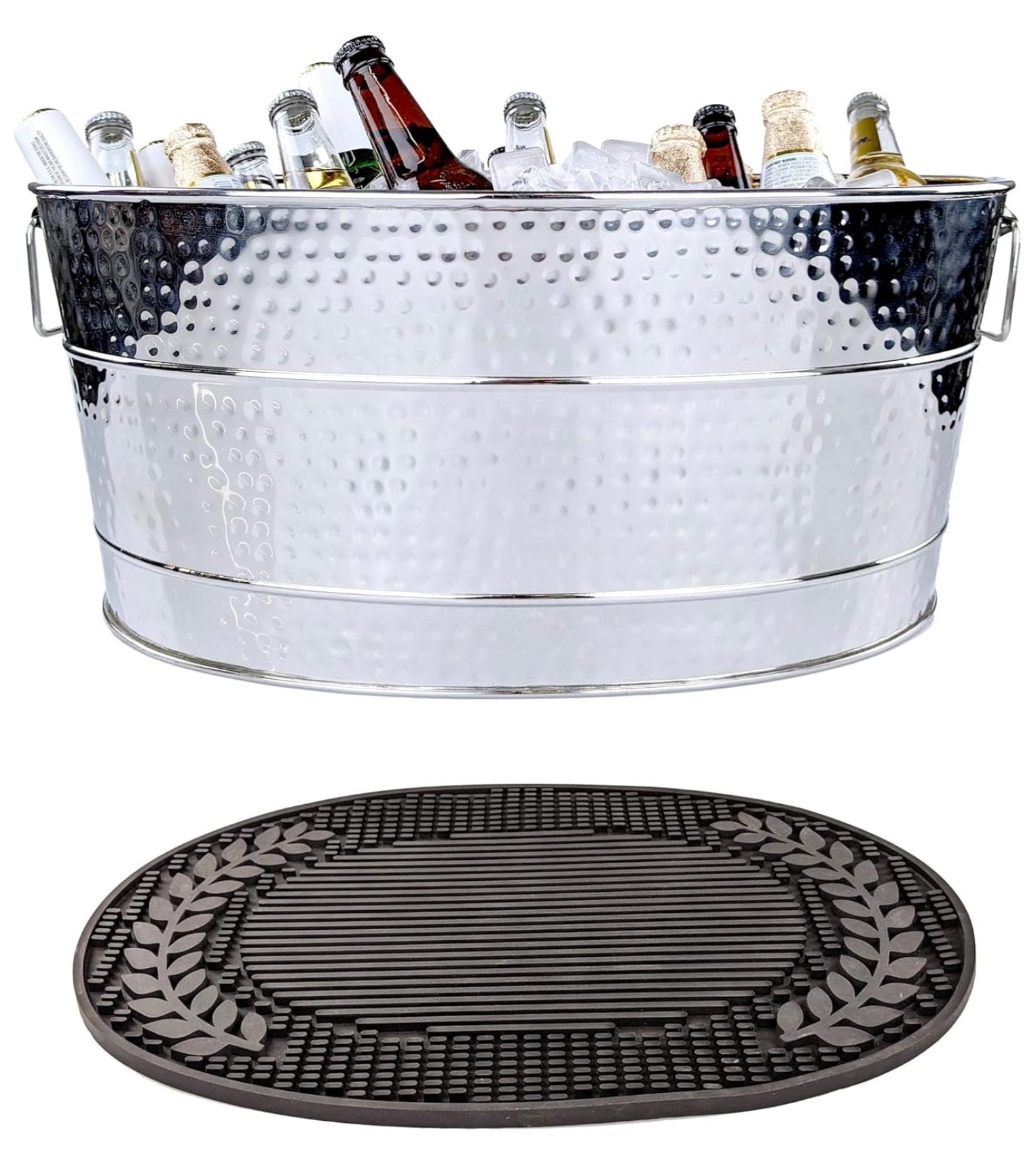 Stainless Steel Beverage Tub + Insulated Multi-Functional Bar Mat for ...