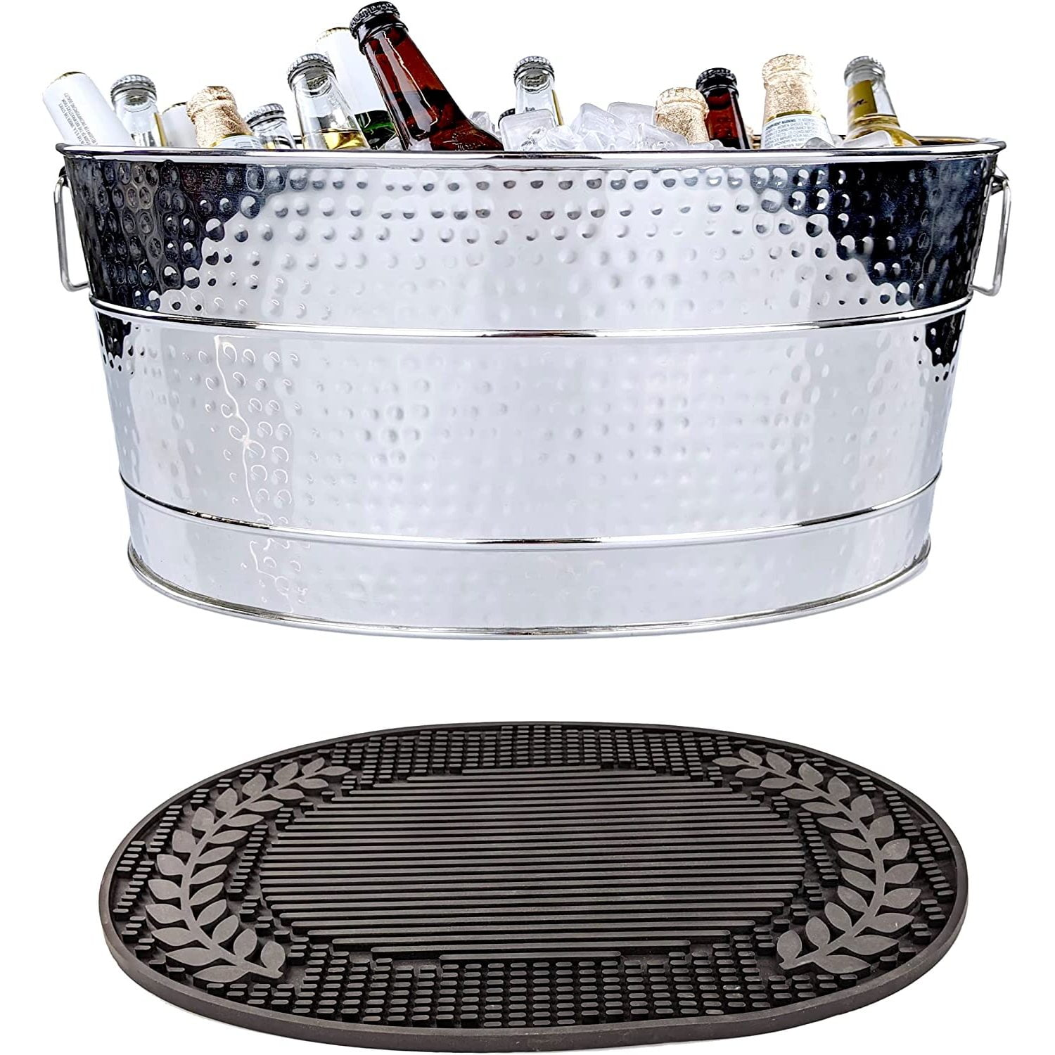 Stainless Steel Beverage Tub + Insulated Multi-Functional Bar Mat for ...