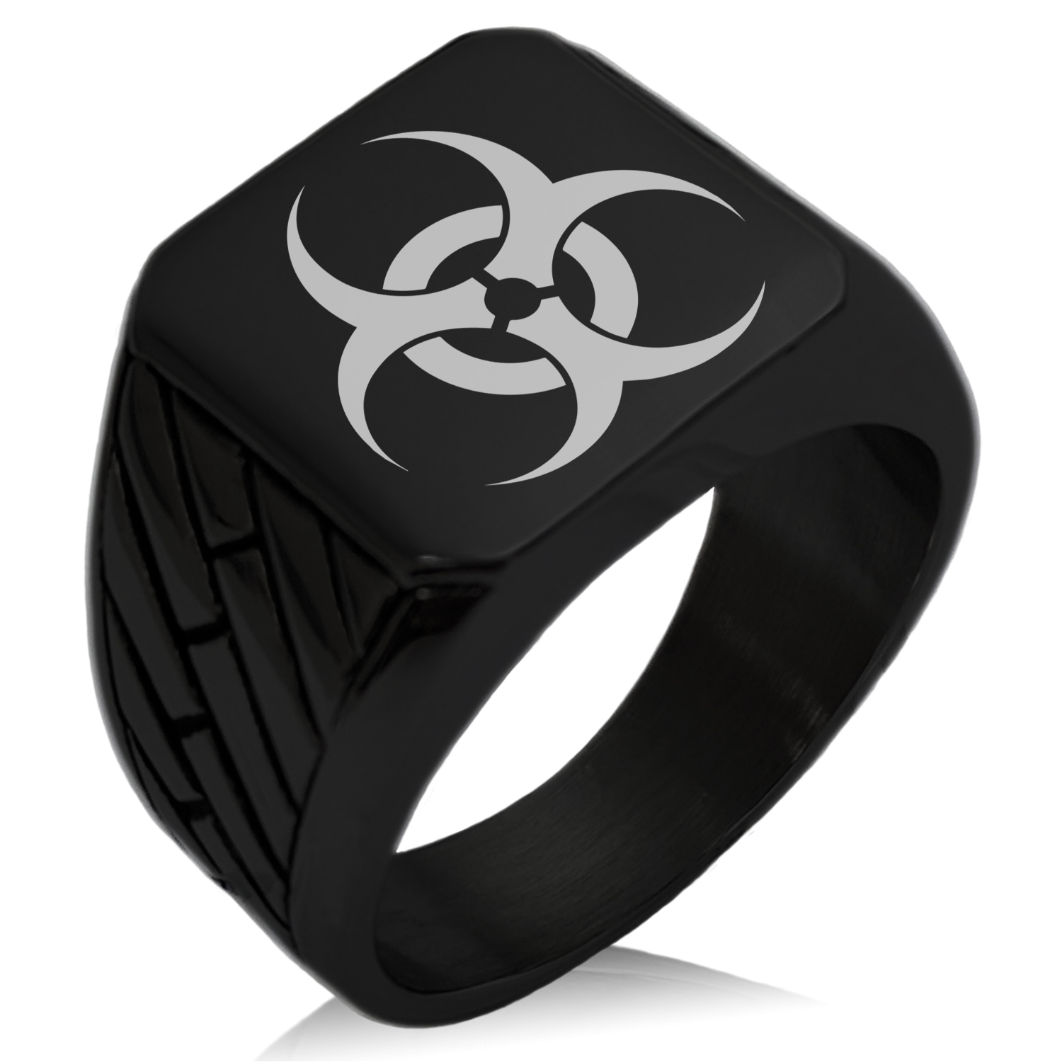 Stainless Steel Biohazard Geometric Pattern Biker Style Polished Ring ...