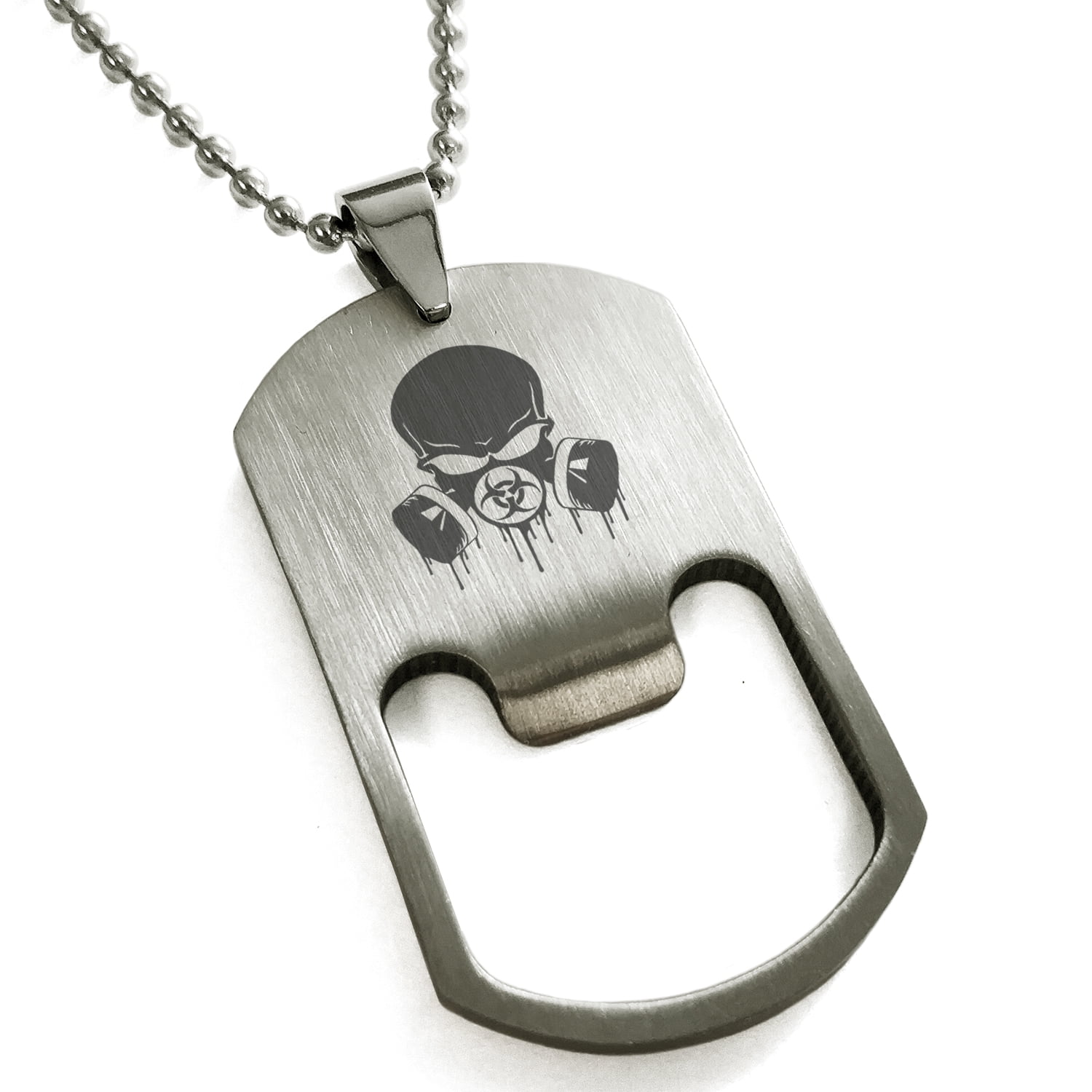 Stainless Steel Biohazard Skull Gas Mask Engraved Bottle Opener Dog Tag ...