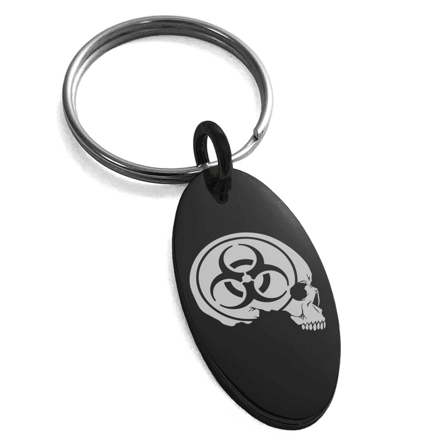 Stainless Steel Biohazard Skull Zombie Engraved Small Oval Charm ...