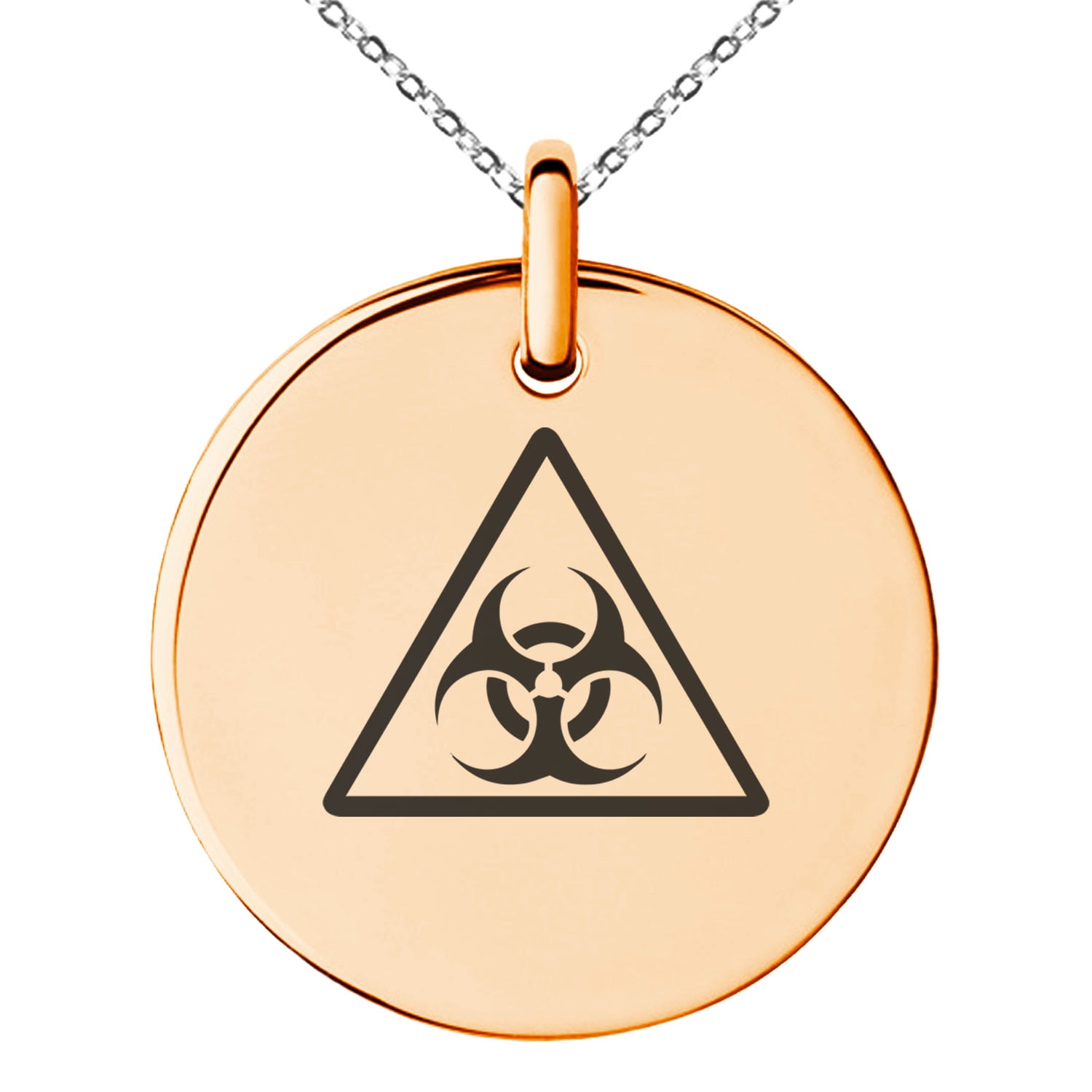 Stainless Steel Biohazard Triangle Engraved Small Medallion Circle ...