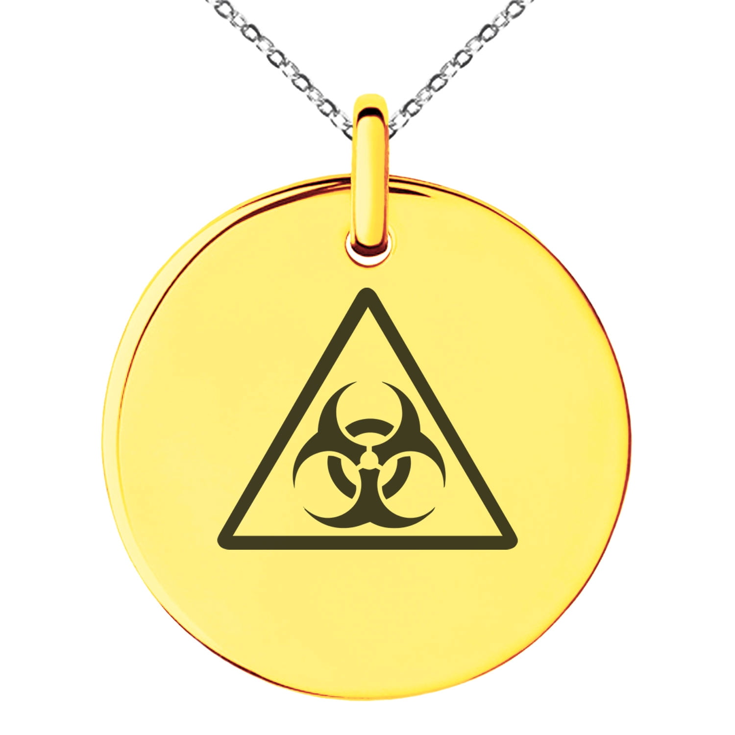 Stainless Steel Biohazard Triangle Engraved Small Medallion Circle ...