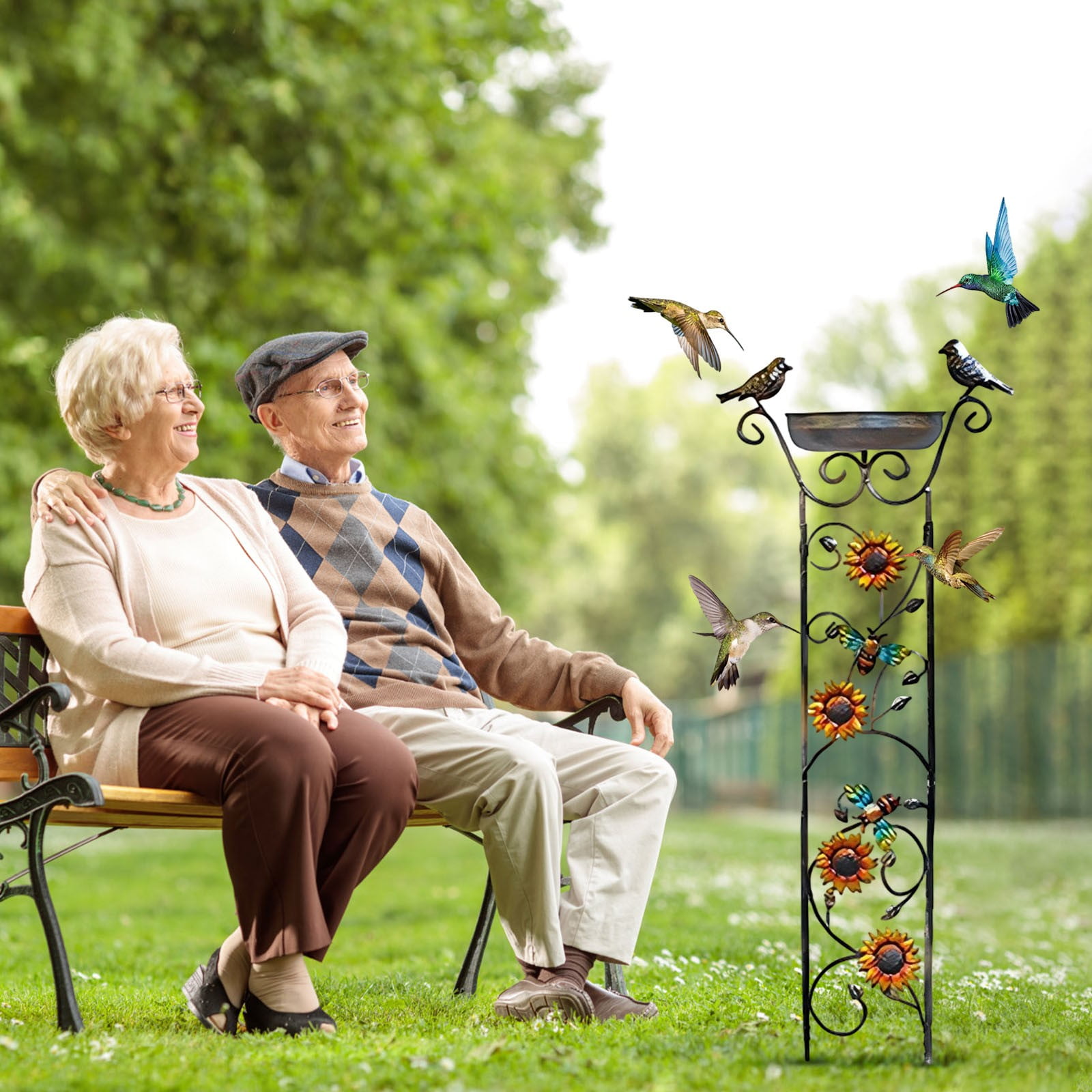 Stainless Steel Bird Bath Stand with Decorative Birds & Butterflies ...