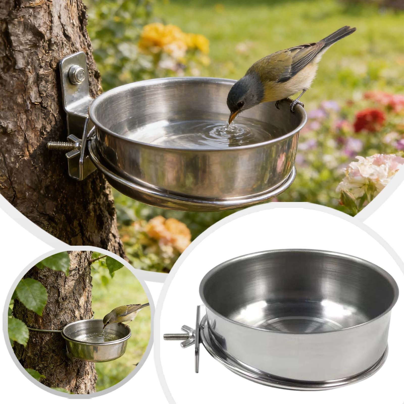 Stainless Steel Bird Feeder Cup for Indoor Outdoor Cage Hanging Dish ...