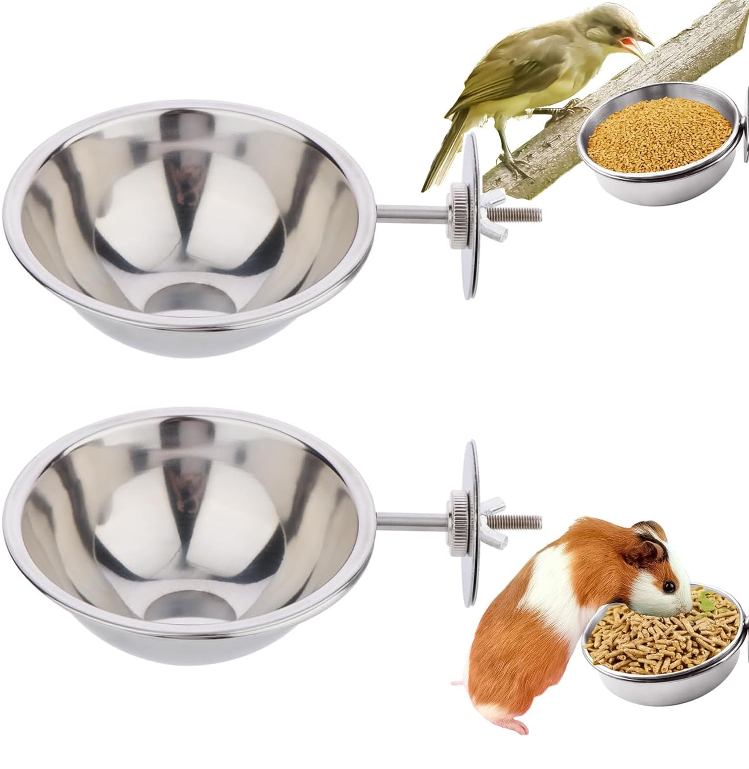 Stainless Steel Bird Food Bowls,2 Pack Bird Feeding Dish Cups ...