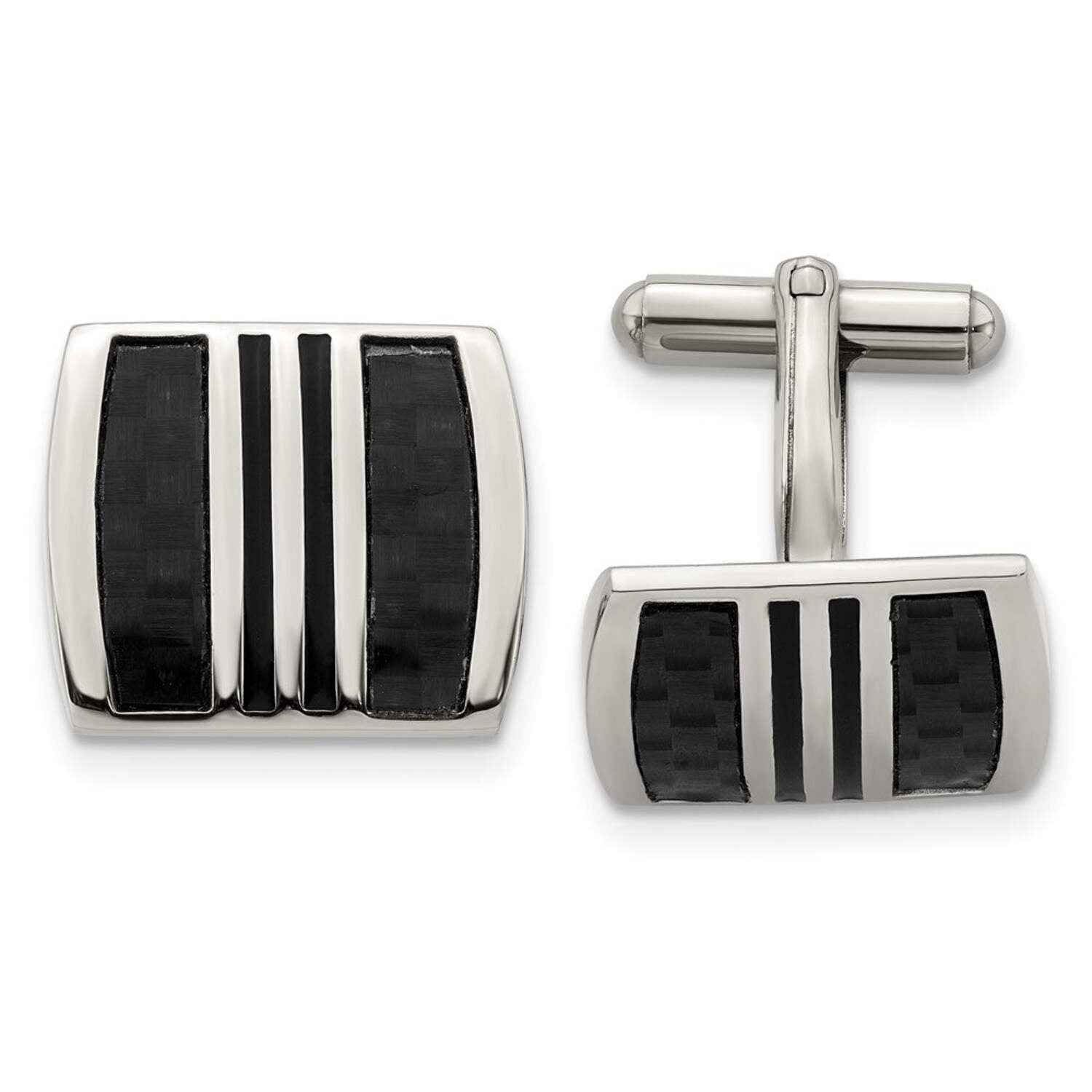 Stainless Steel Polished w/ Black Carbon Fiber Inlay & Enamel Cuff ...