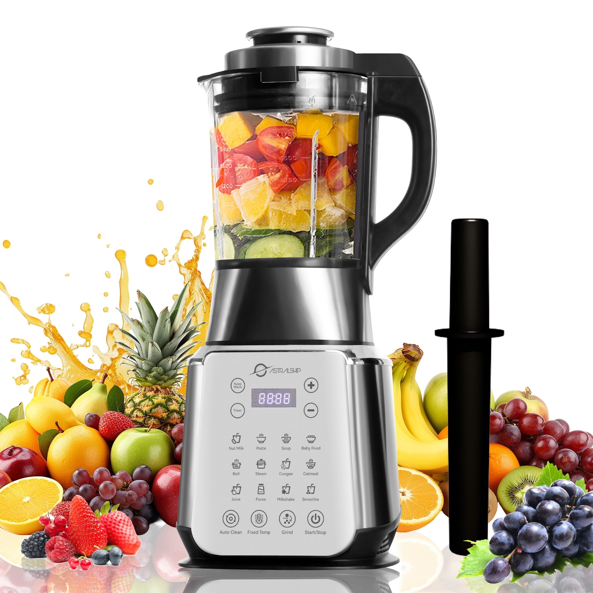 Stainless Steel Blender with Tamper, 59oz Countertop Food Processor ...