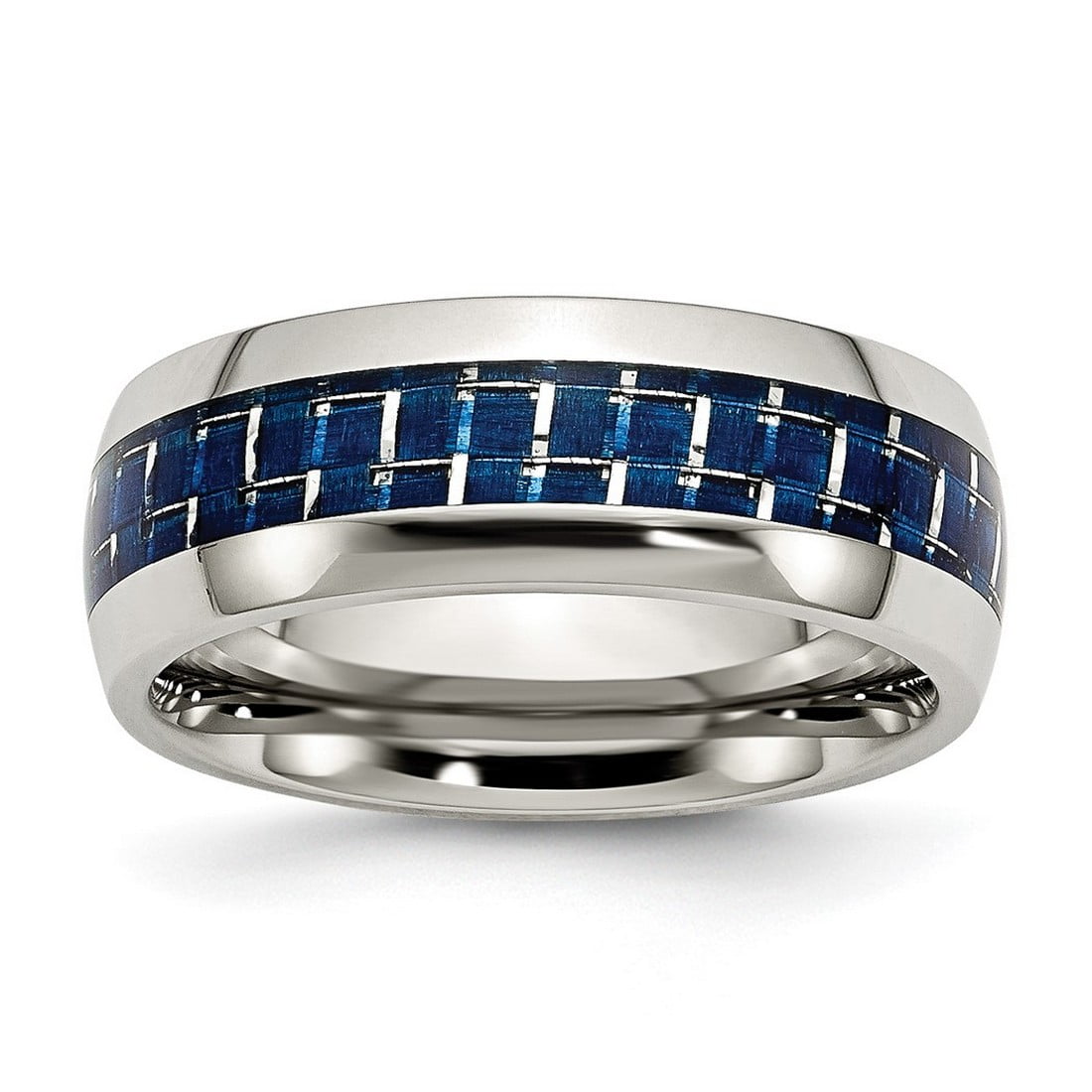 Stainless Steel Blue Carbon Fiber Inlay Polished Band Ring Size 12-Band Style-Ring for Women and ...