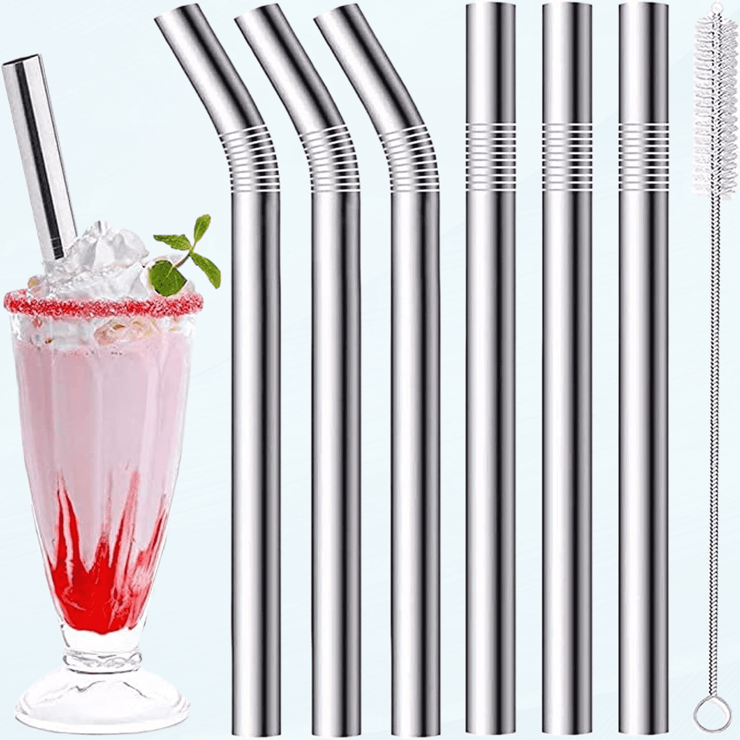 Stainless Steel Boba Straws, 0.5'' Extra Wide Reusable Metal Drinking ...