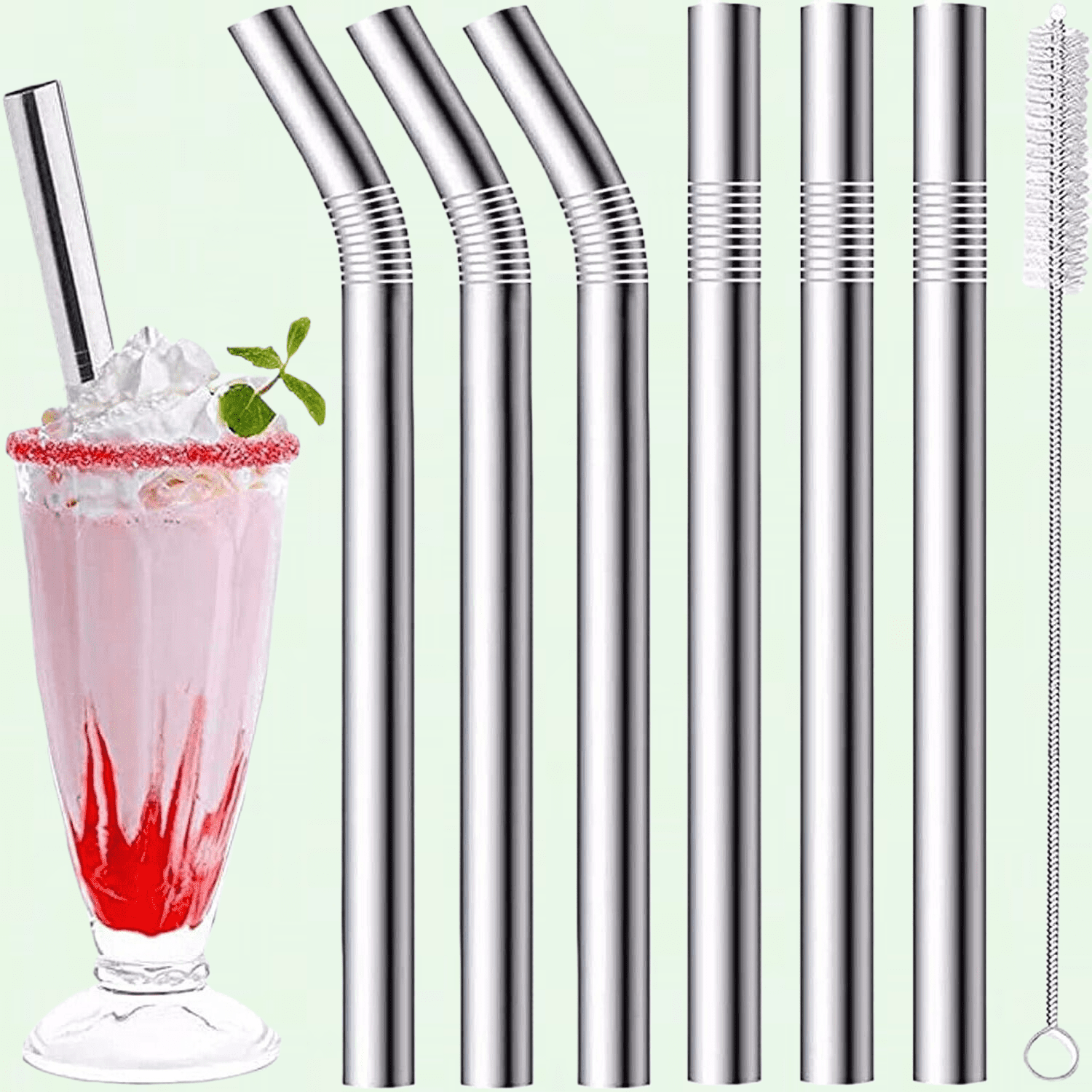 Set of 6 Jumbo Stainless Steel Boba Straws, 0.5'' Wide Reusable Metal ...