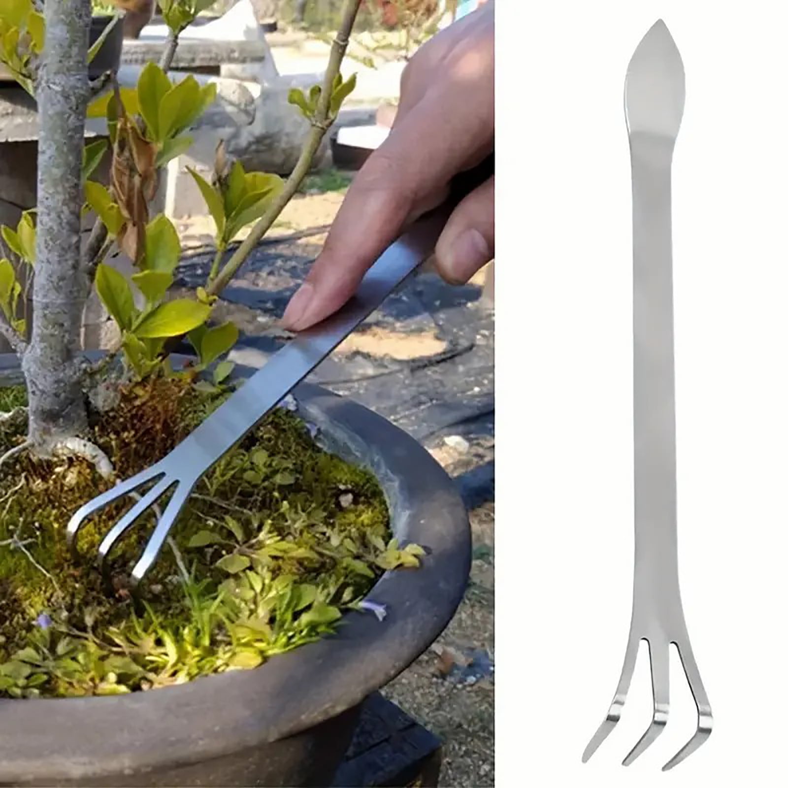 Stainless Steel Bonsai Rake, Double Headed Hand Tool, 3-Toothed Design ...