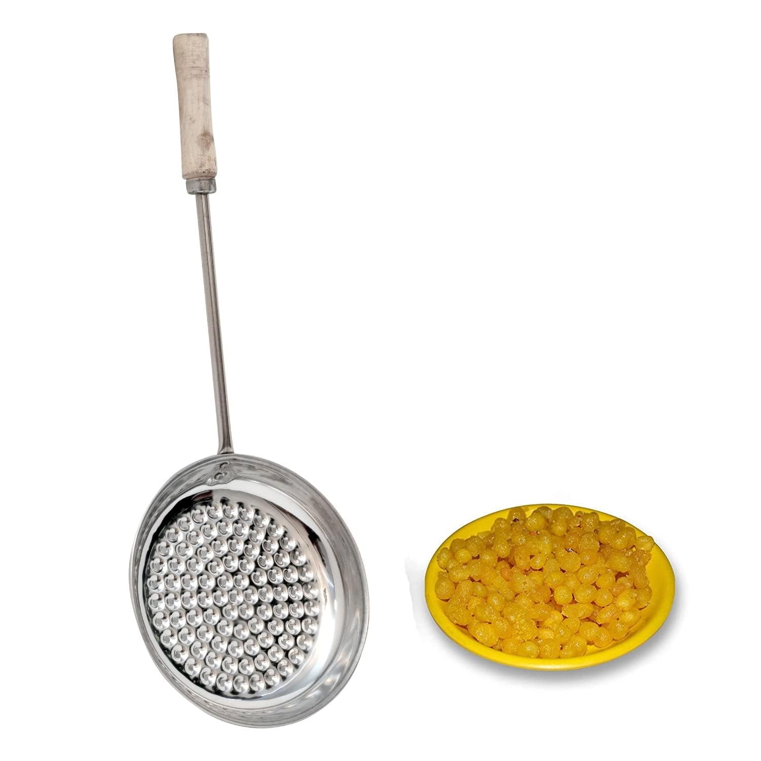 Stainless Steel Boondi Jhara with Wooden Handle Size 4 Steel Boondi ...