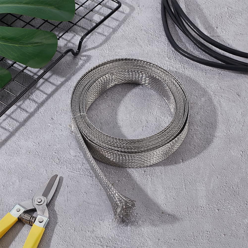 Stainless Steel Braided Wire Sleeve 1" Wide 4m Flexible for Automotive ...