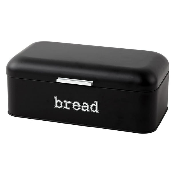 Stainless Steel Bread Box for Kitchen Countertop Large Black Bin for 2 Loaves English Muffins Baked Goods Storage Containers 16.75x9x6.5 In