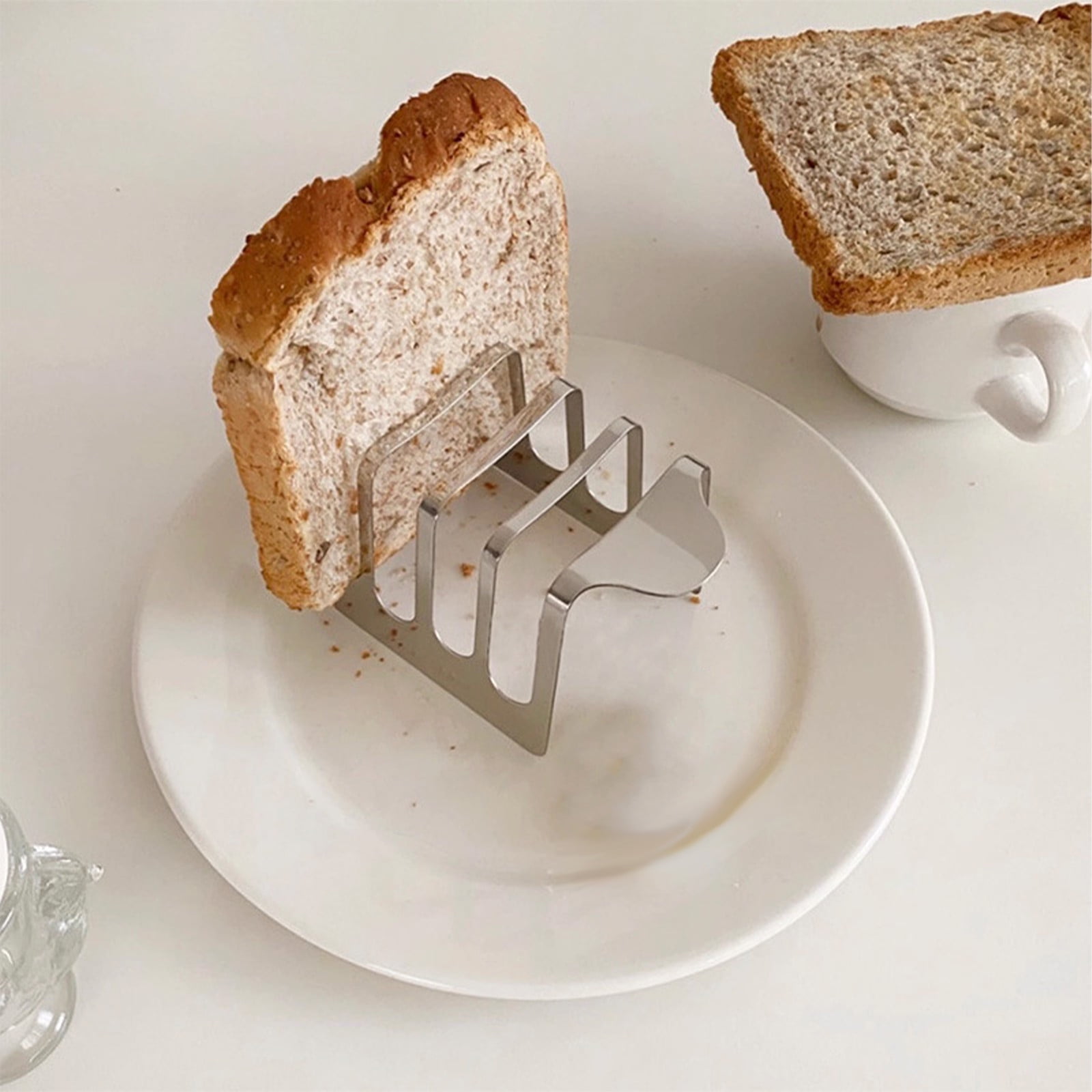 Stainless Steel Bread Display Rack | 4-Slot Mini Toast Stand | Compact ...
