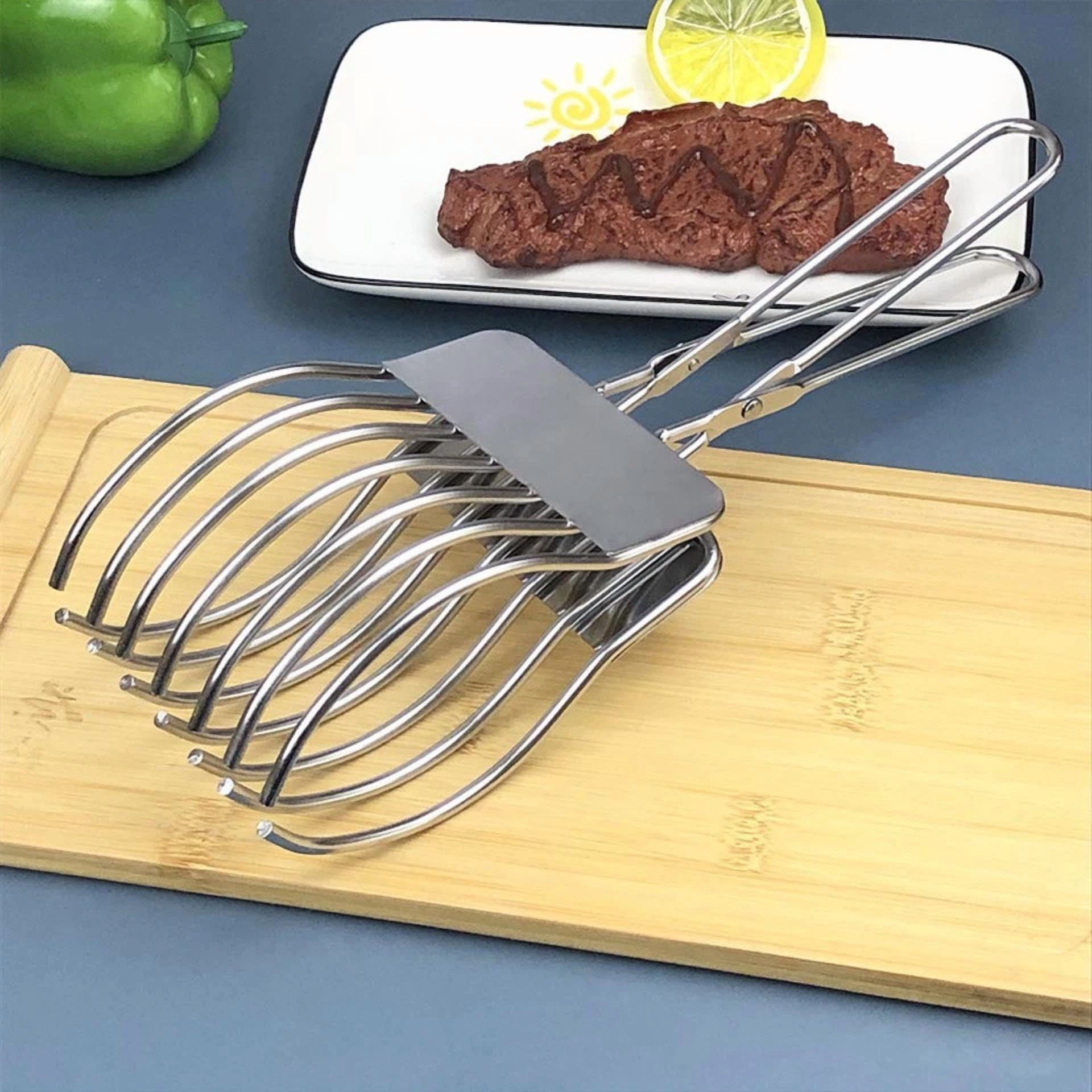 Stainless Steel Bread Slicer Adjustable Meat Roast Beef Cutting Tongs ...