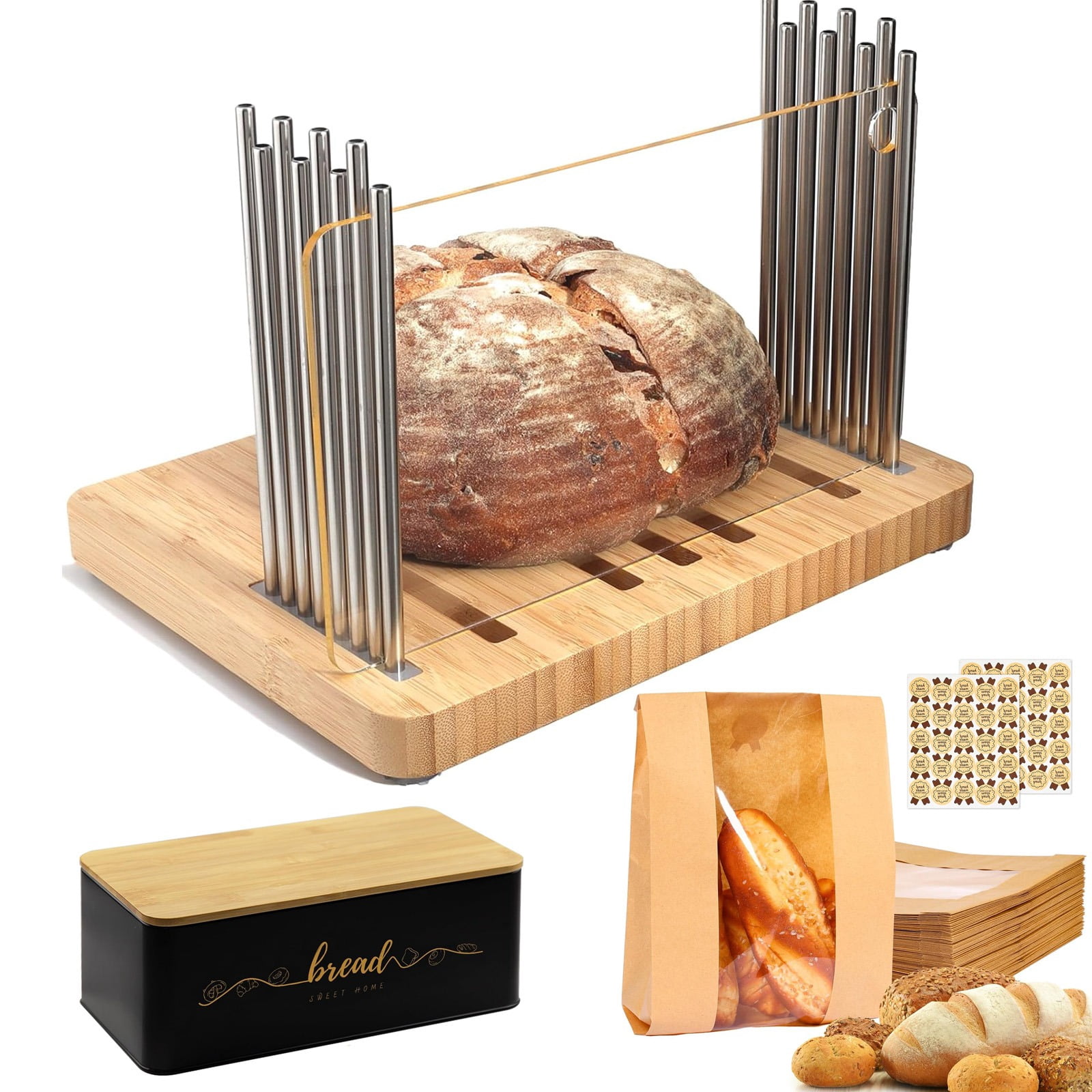 Stainless Steel Bread Slicer with Metal Storage Box and 50 Sourdough ...