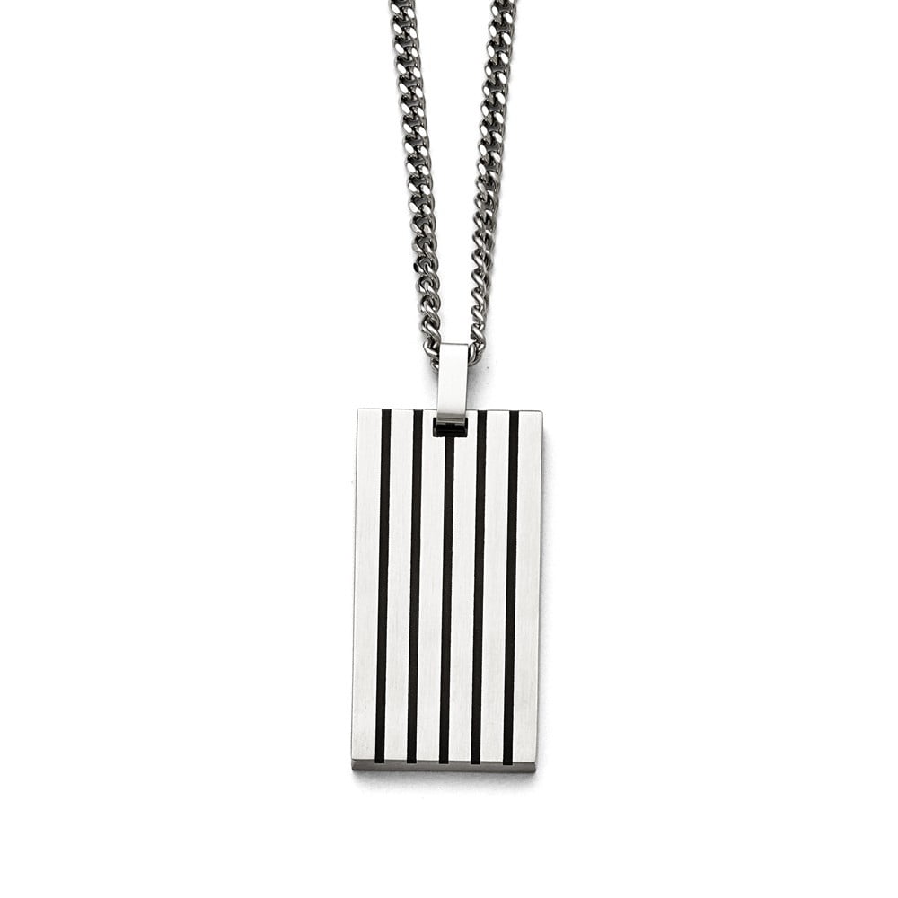 Stainless Steel Brushed Black Rubber Dog Tag Necklace - 22 Inch ...