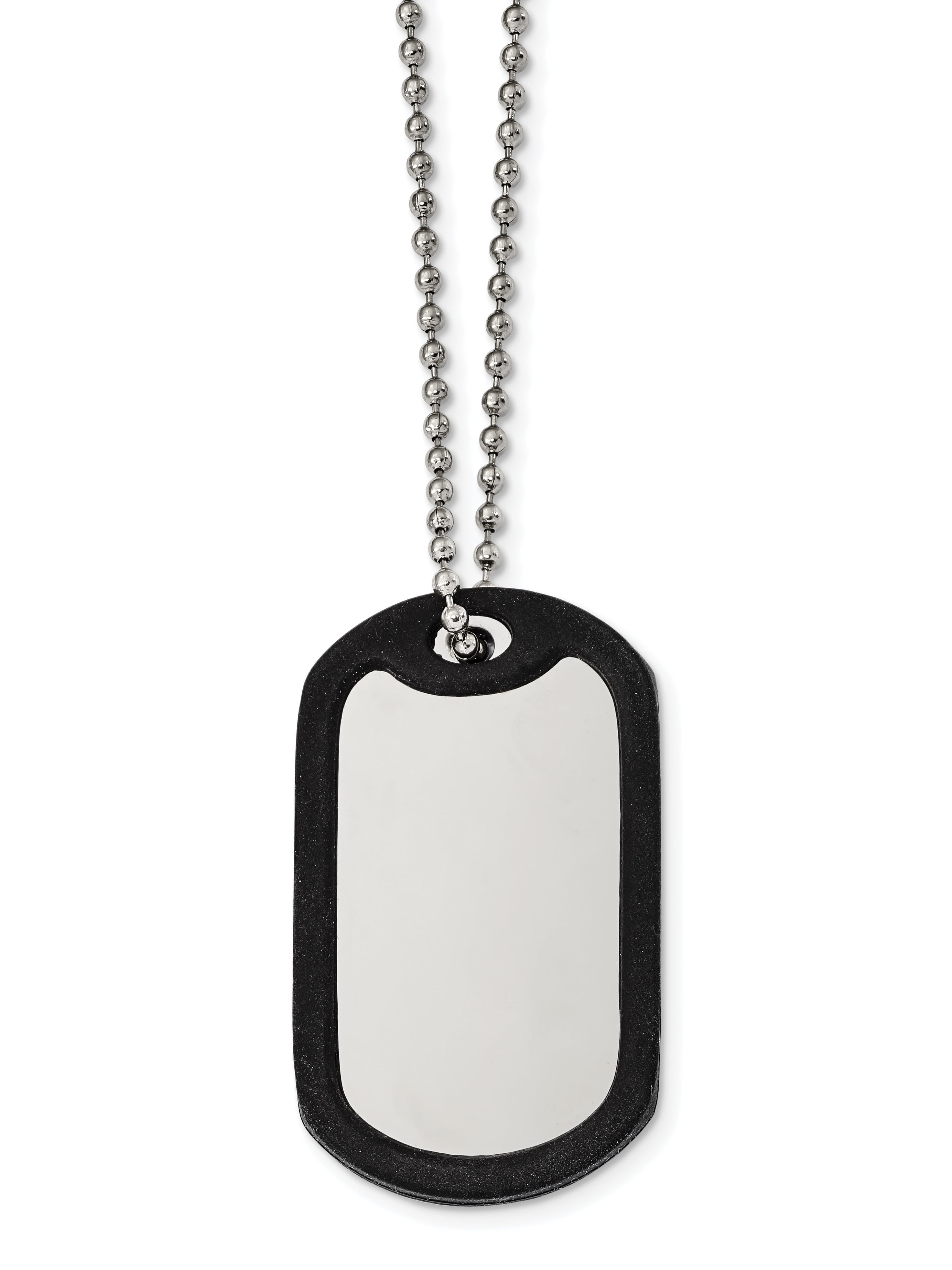 Stainless Steel Brushed/Mirrored Removeable Black Rubber 24in Dog Tag ...