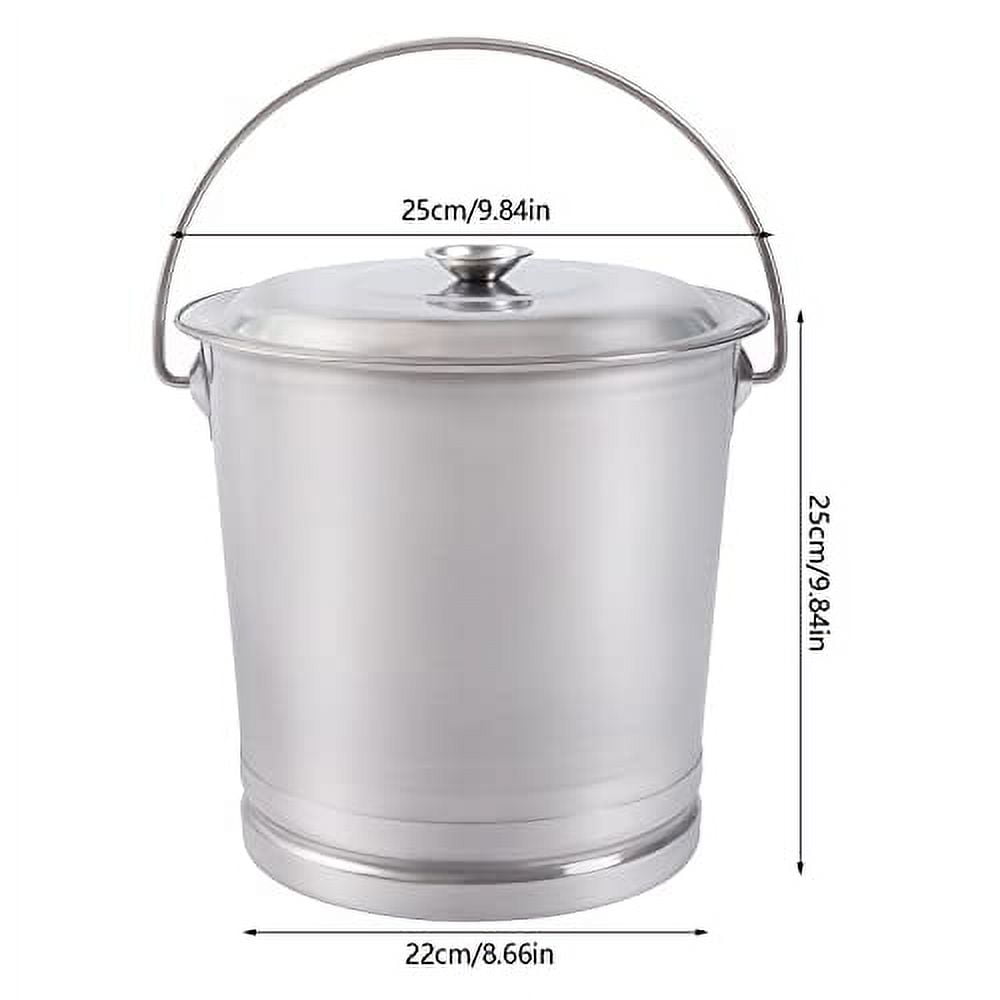 Stainless Steel Bucket 8 Litre Total Volume, Milk Pail Bucket with Handle and Lid, Bucket for ...