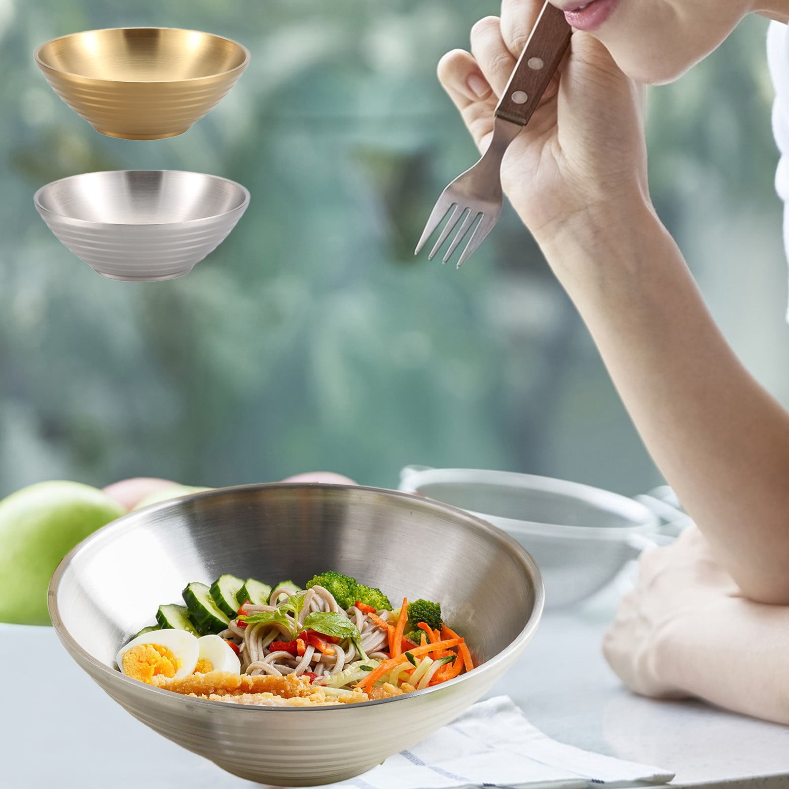 Stainless Steel Bucket Bowl Ramen Bowl Japanese Cold Noodle Bowl Double ...