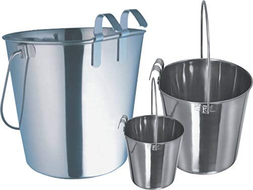 Stainless Steel Bucket For Pets (9-Quart) – Flat Back Pail w/ Hooks For ...