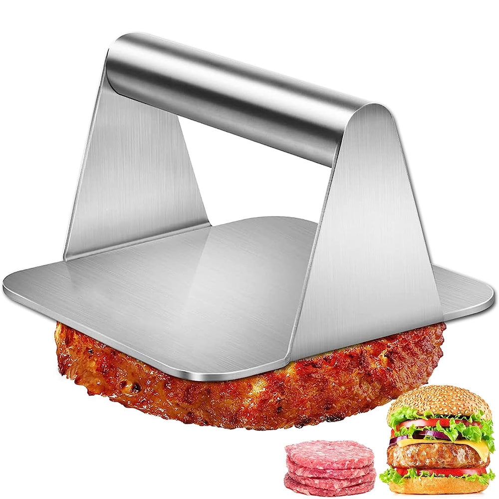 Stainless Steel Burger Press, 5.5 Inch Square Burger Smasher, Non-Stick ...
