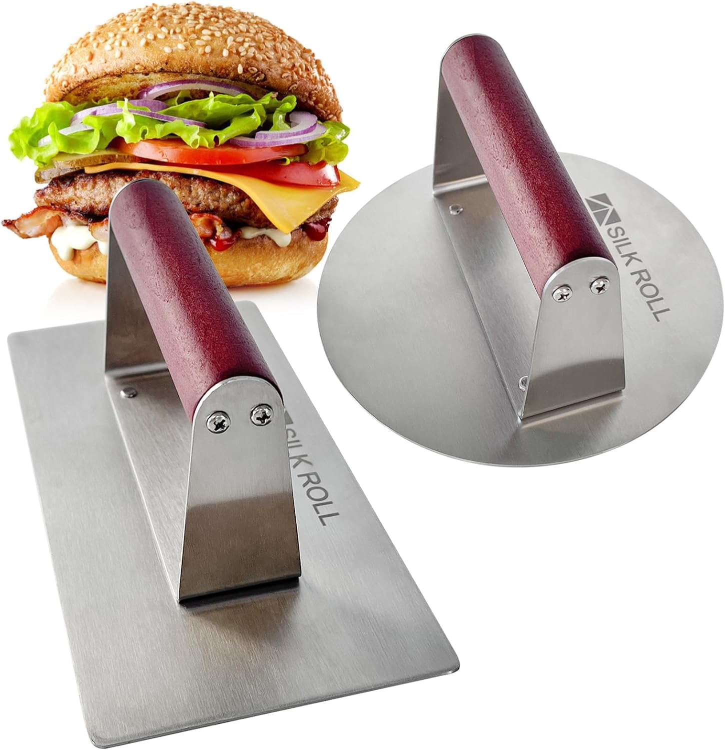 Stainless Steel Burger Press, Hamburger Heavy Duty Meat 8 Inch Bacon ...