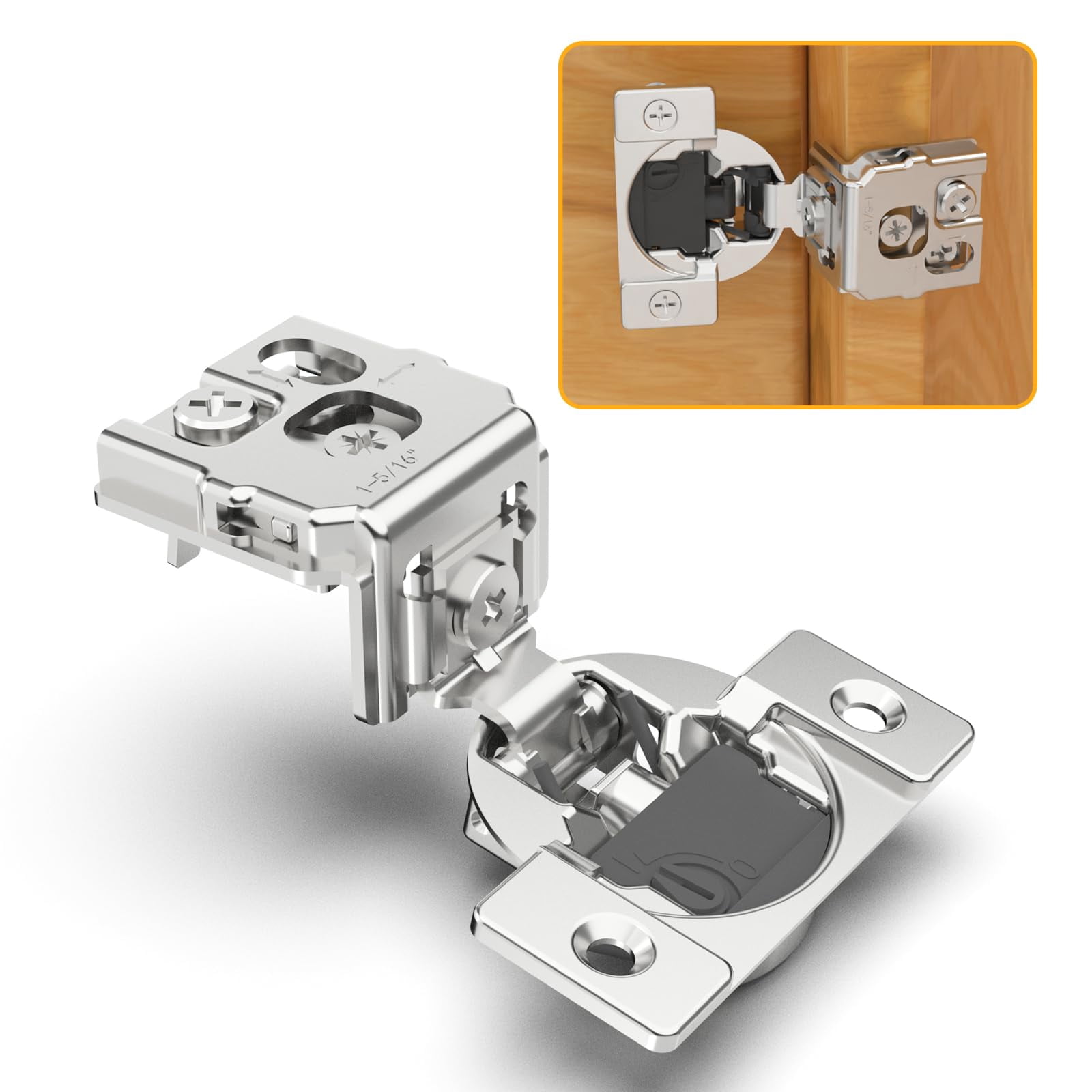 Stainless Steel Cabinet Hinge 60 Pack 1-5/16 inch Overlay 105° Open ...