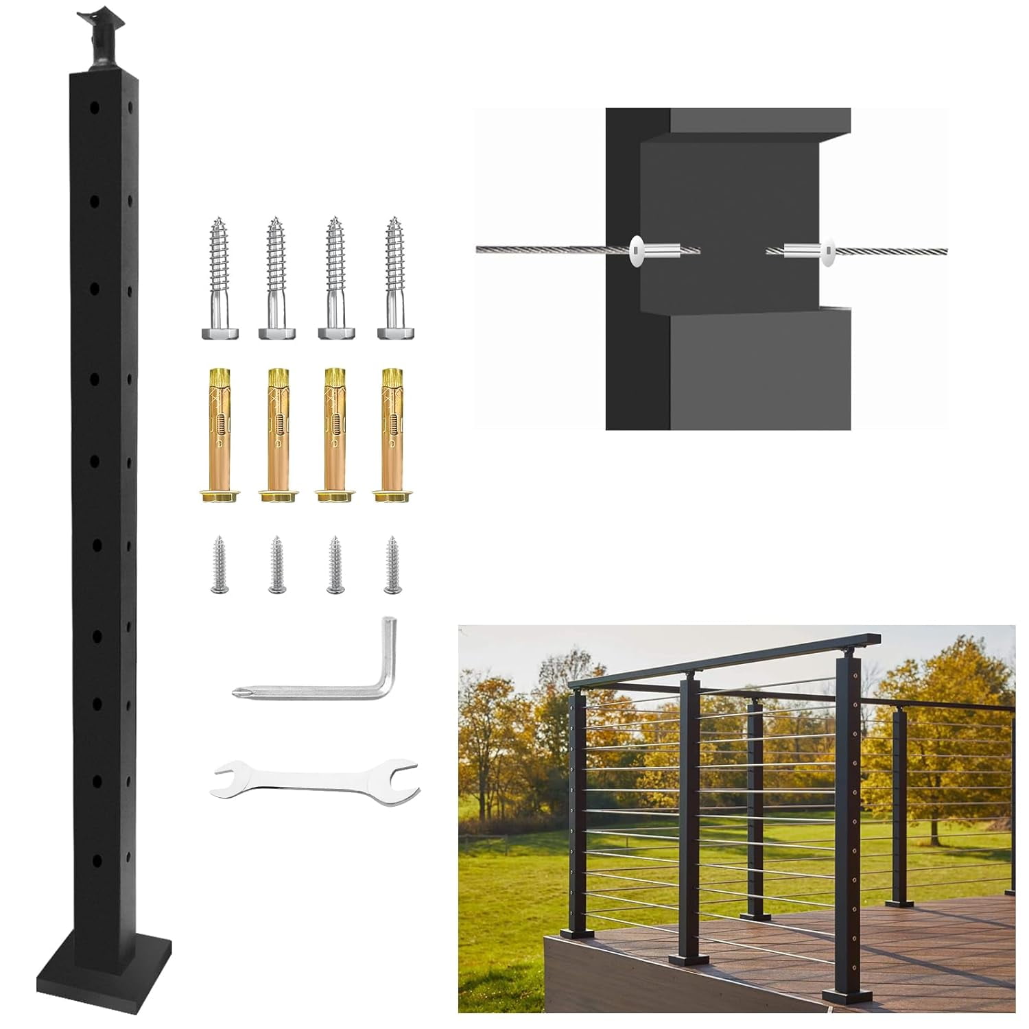 Stainless Steel Cable Railing Post 42"(Post 40"x2"x2"),Level Drilled ...