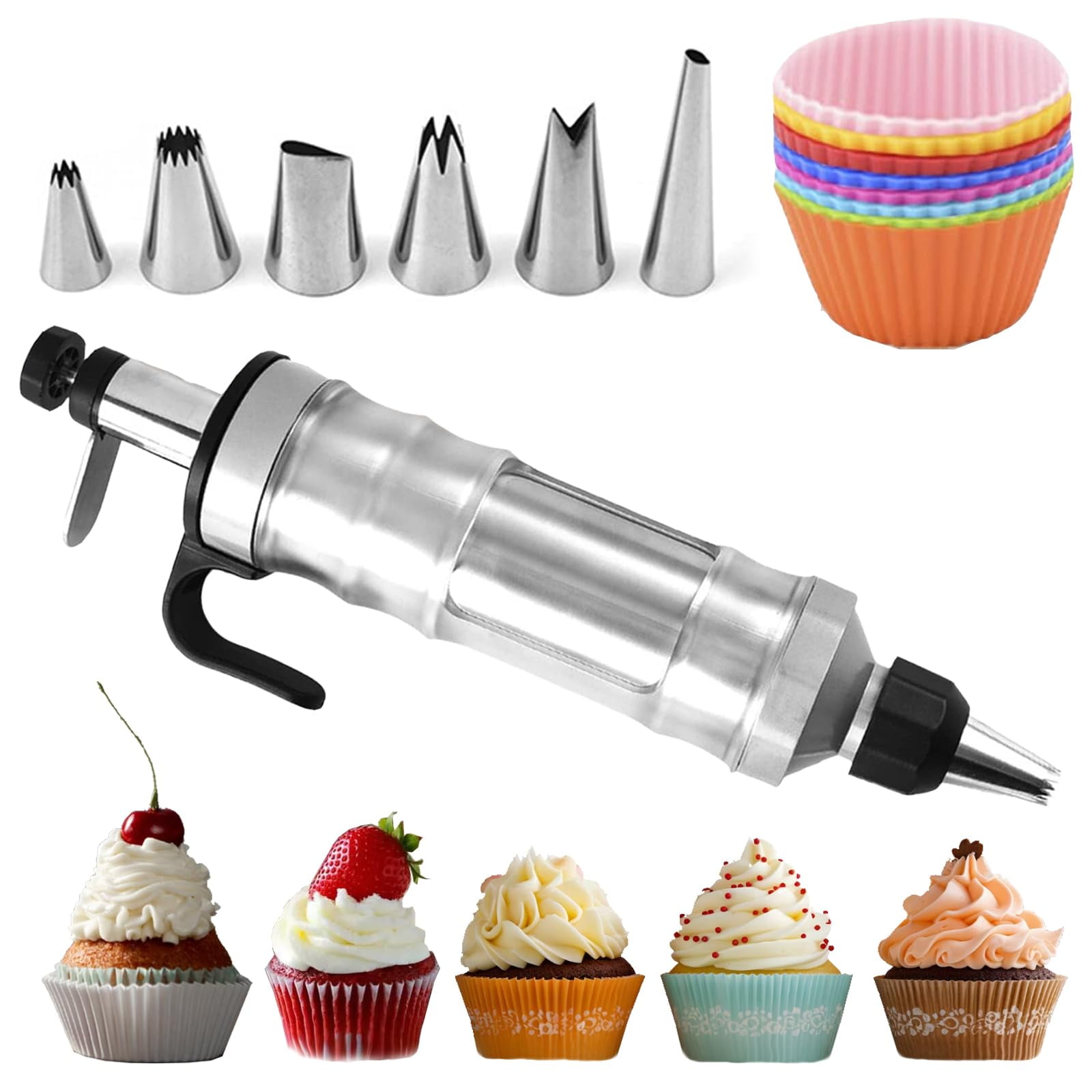 Stainless Steel Cake Decorating Syringe Set with 6 Icing Nozzles ...