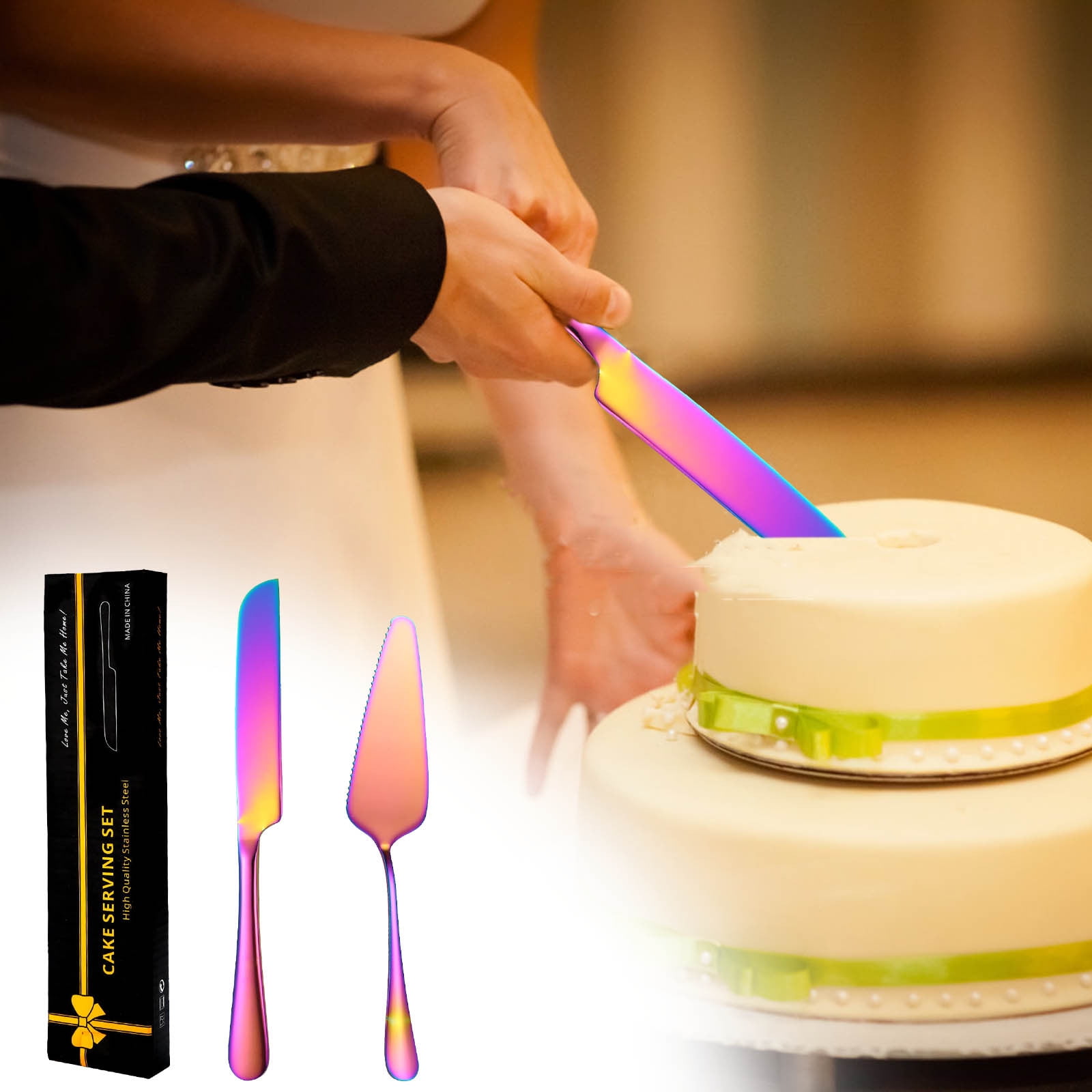 Stainless Steel Cake Knife and Server Set | 2-Piece Mirror Polished ...
